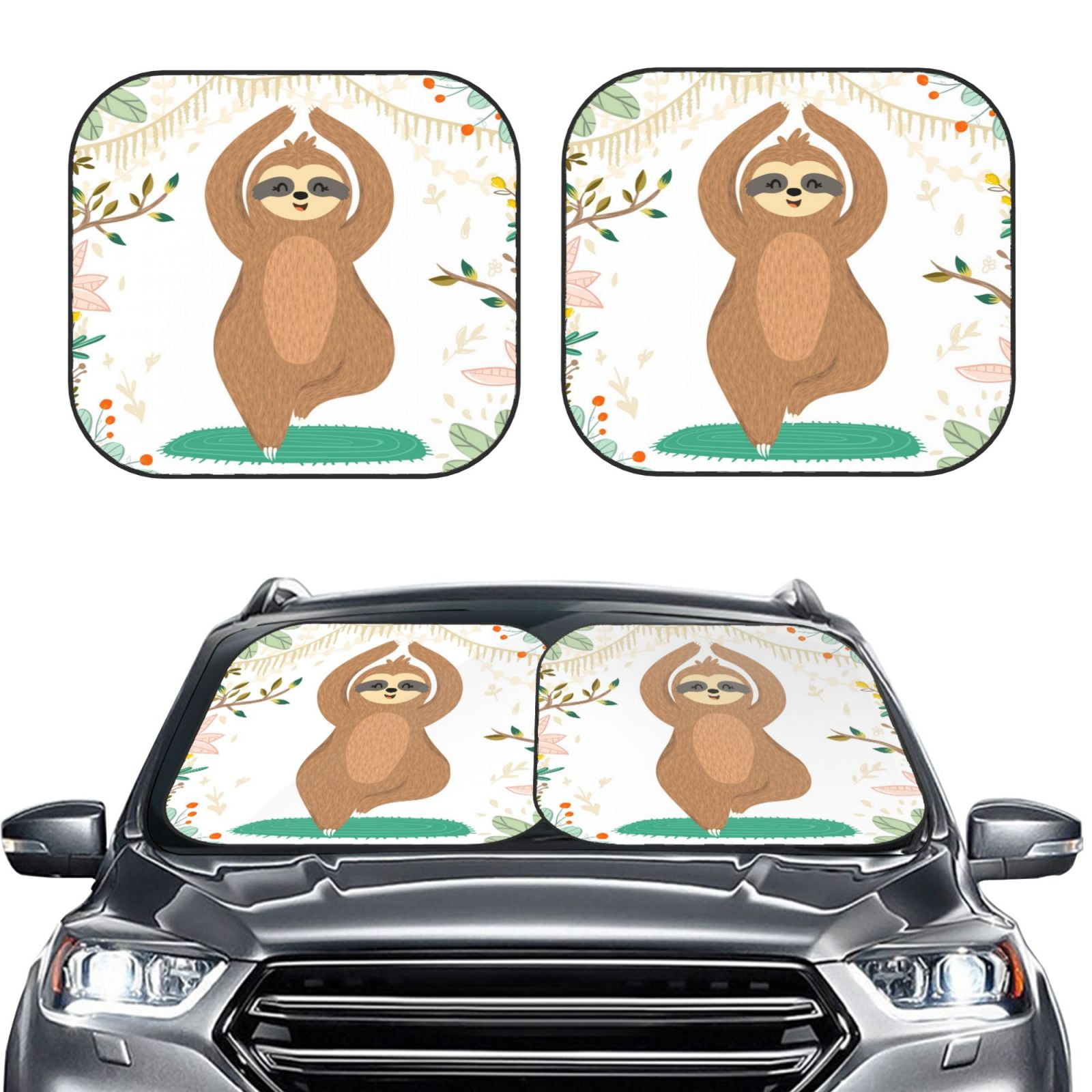 Bingfone Cute Sloth In Yoga Pose Tree Print 2-Piece Sun Shade Front ...