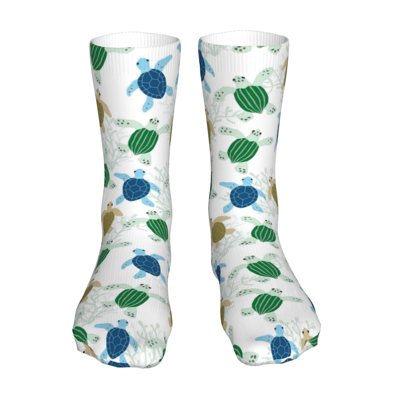 Bingfone Cute Turtle Prirnt Women's Men's Fun Pattern and Solid Crew Socks-1 Pair Pack-Cool ...