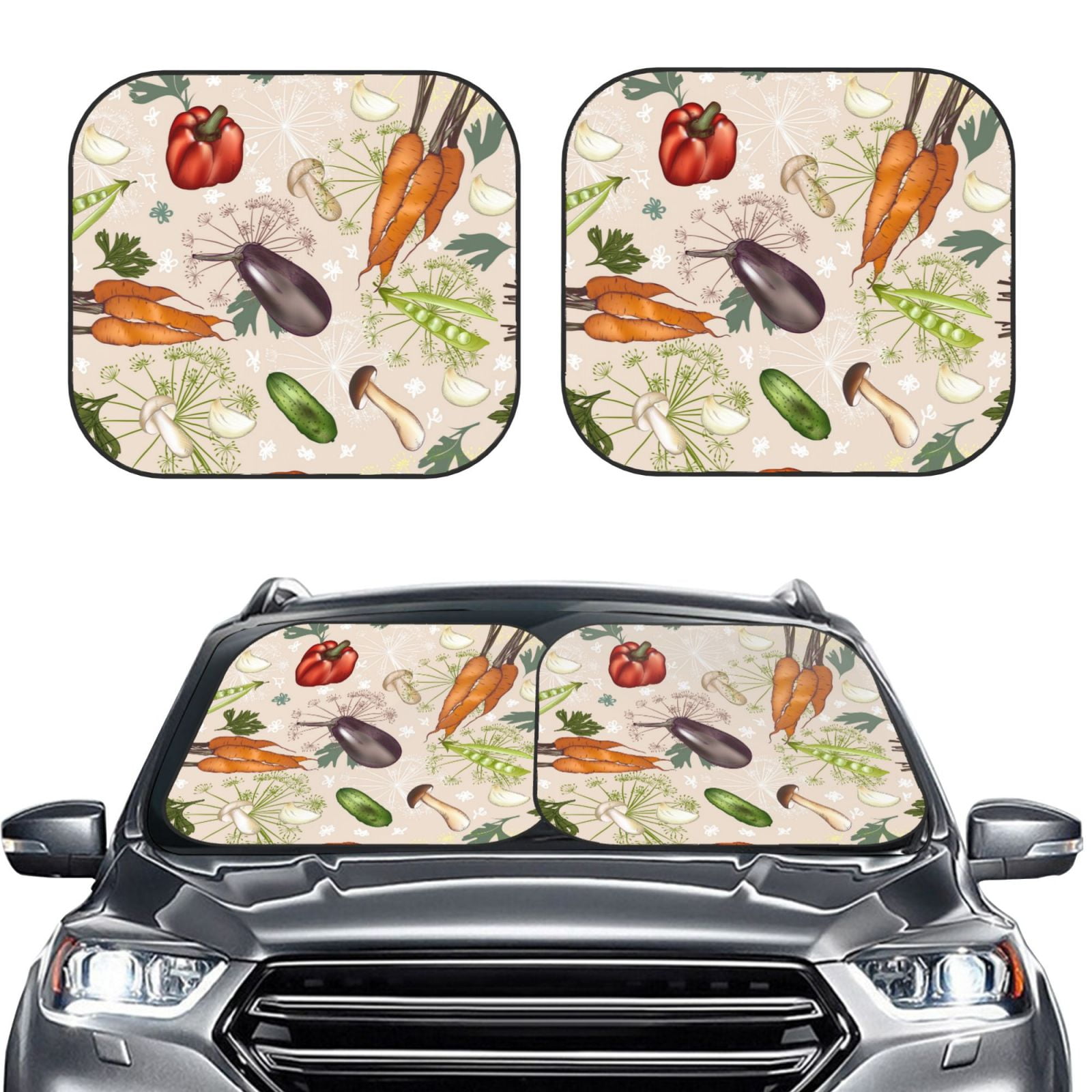 Bingfone Cute Vegetables Windshield Sun Shade 2-Piece Foldable Car ...