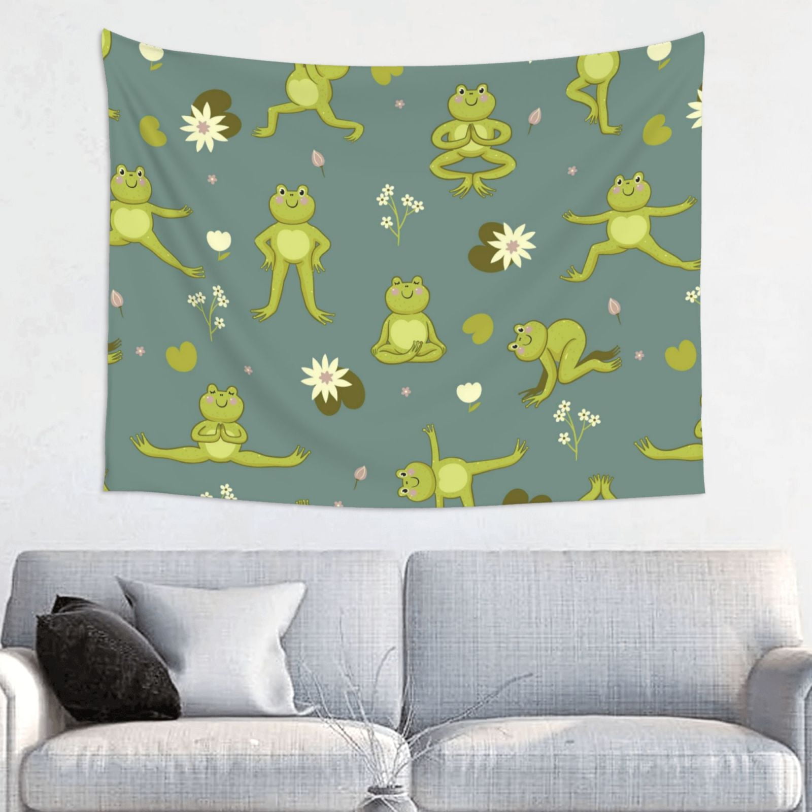Bingfone Cute Yoga Frogs Tapestry Wall Hanging Decor For Living Room ...