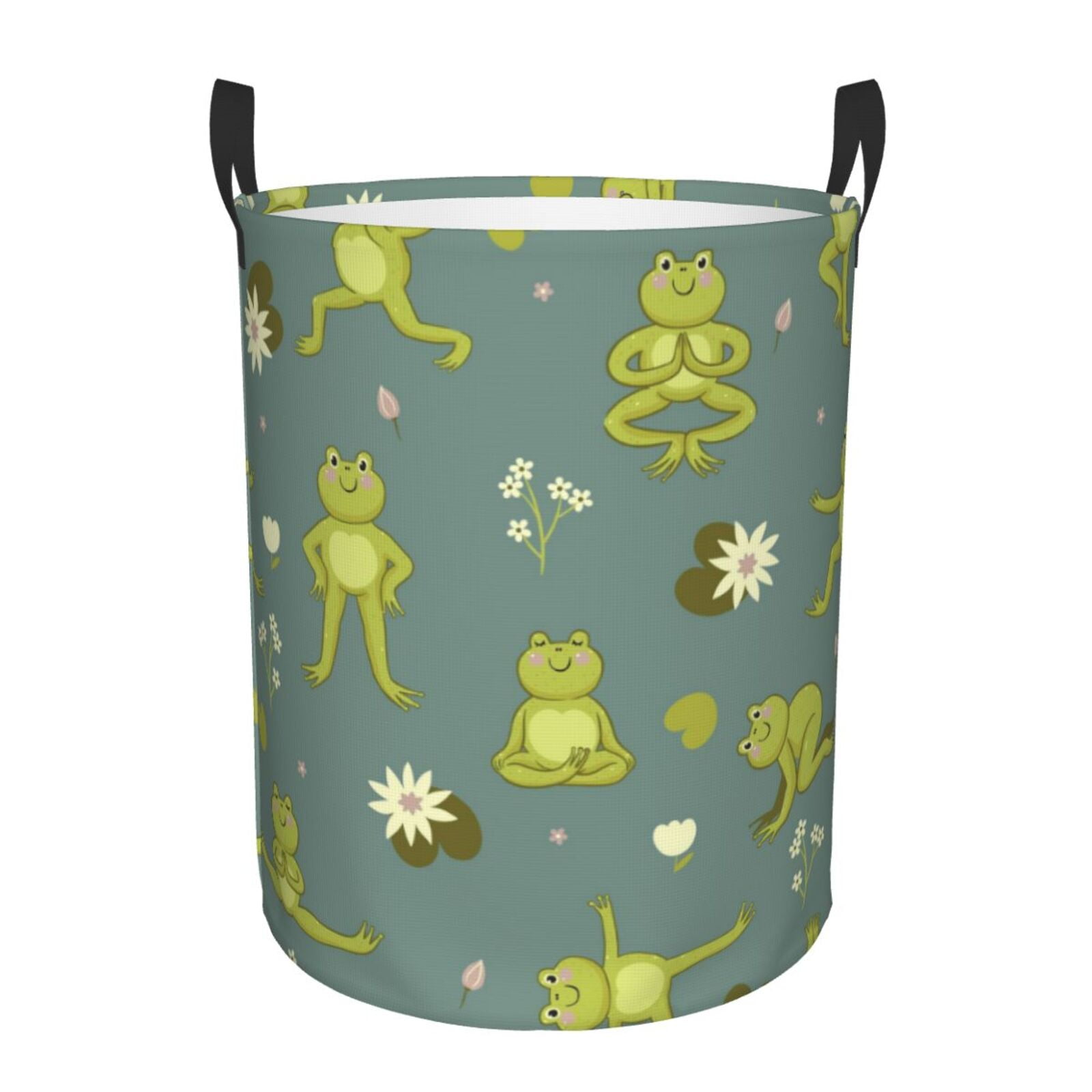 Bingfone Cute Yoga Frogs Waterproof Foldable Laundry Hamper Bucket With ...