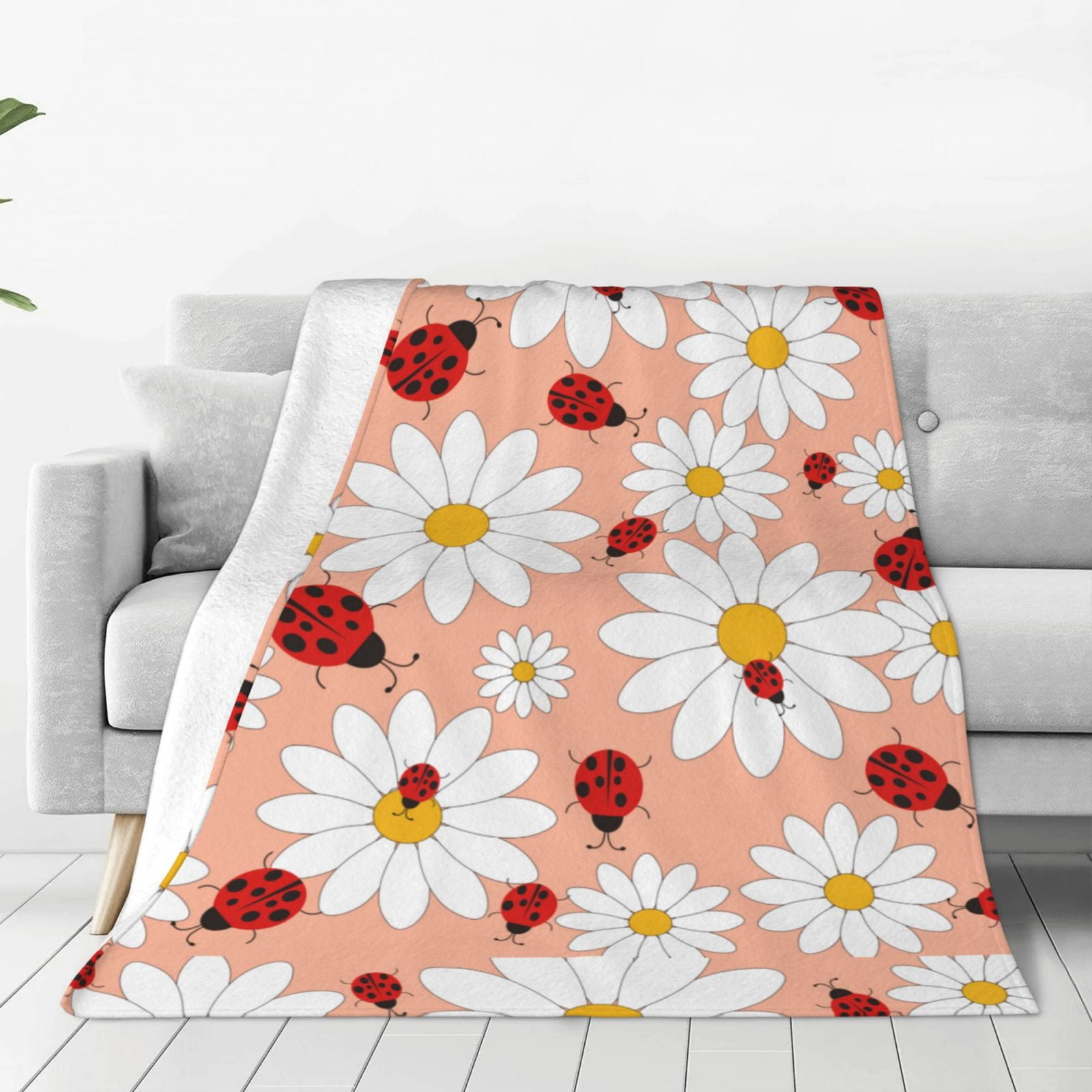 Bingfone Daisy And Ladybug Print Flannel Fleece Blanket Throw Blanket ...