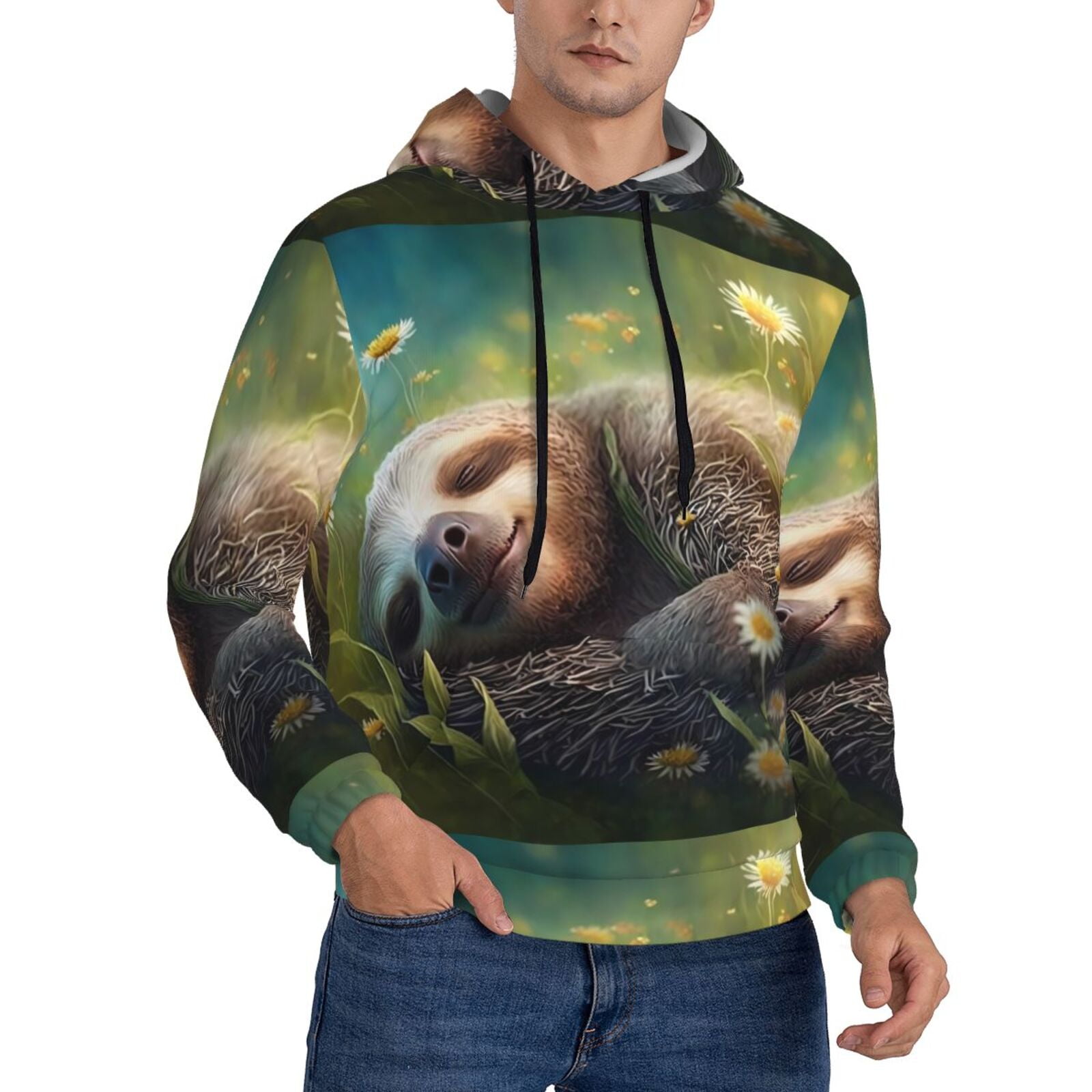 Bingfone Daisy Sleeping Sloth Men's Drawstring Hoodie Long Sleeve ...
