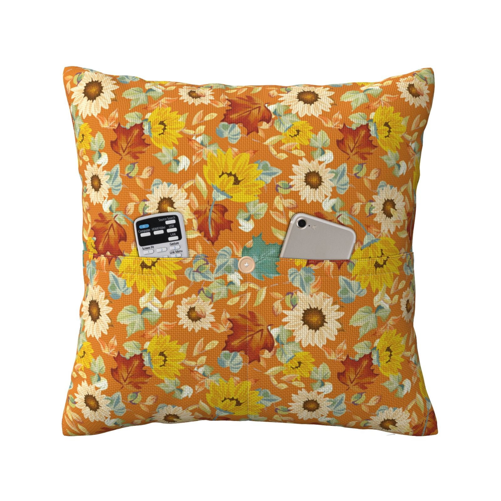 Bingfone Daisy maple fall Linen Throw Pillow Covers Cushion Case Pocket Button Vintage Farmhouse ...