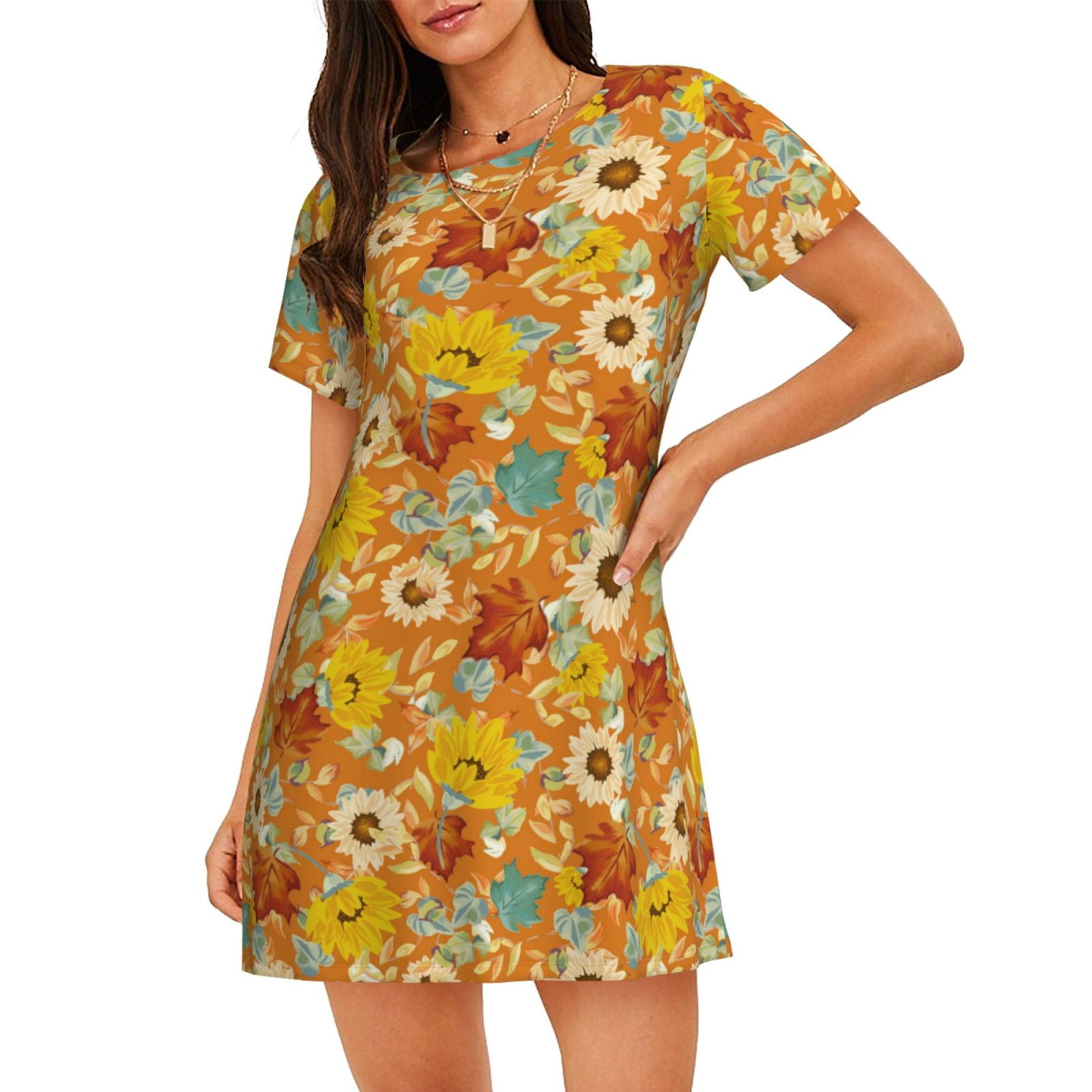 Bingfone Daisy maple fall Nightgowns for Women Sleep Shirts Short ...