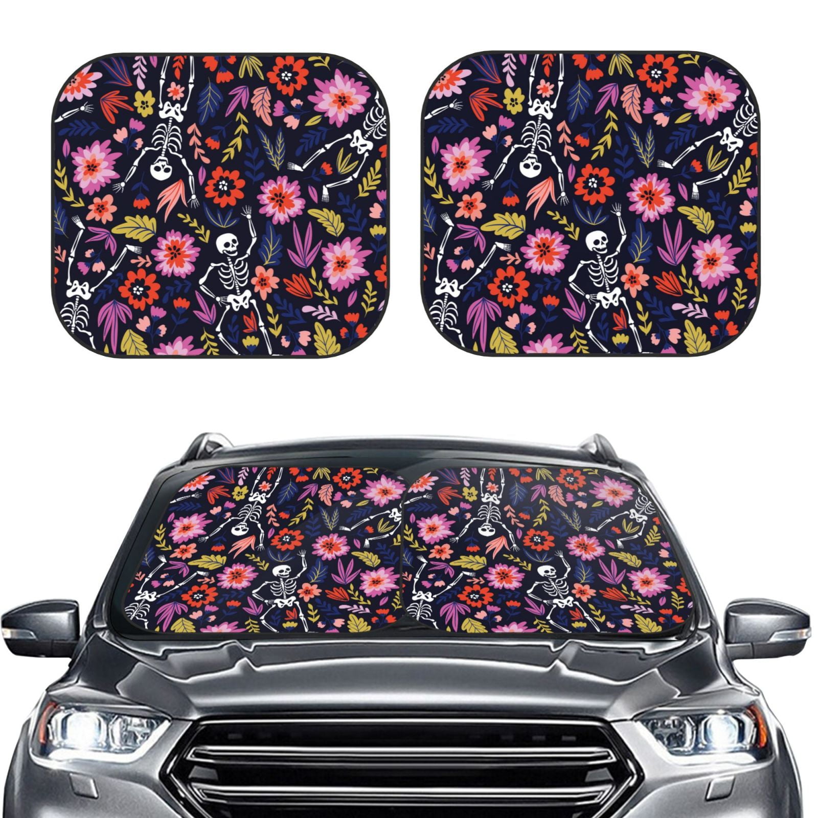 Bingfone Dancing Skeletons Floral Garden Windshield Sun Shade 2-Piece ...
