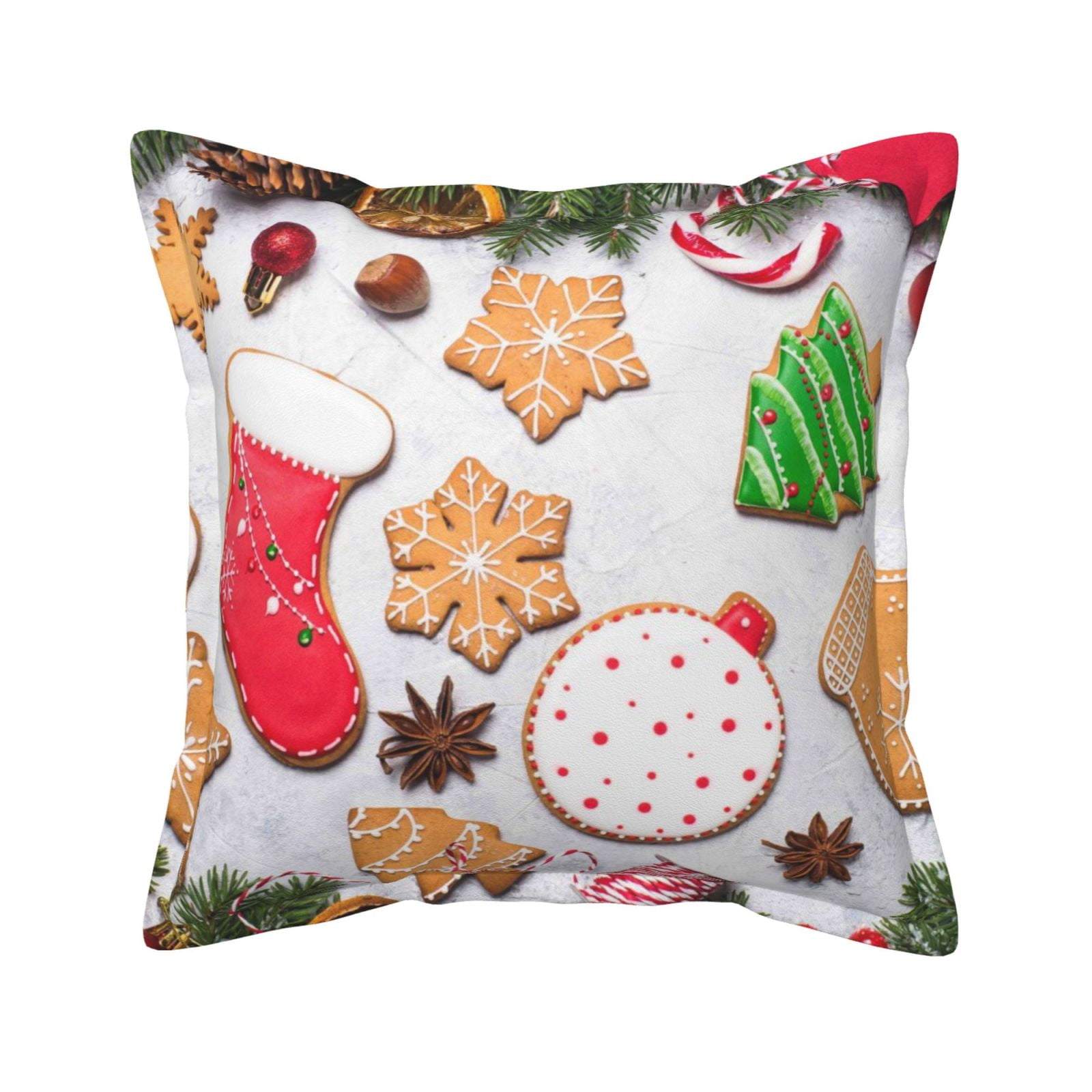 Bingfone Decorative Pillow Covers 16"X16" Christmas Gingerbread Cookies ...