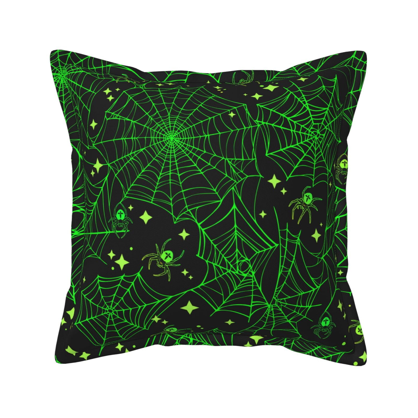 Bingfone Decorative Pillow Covers 16"X16" Green Bright Web With Spiders ...