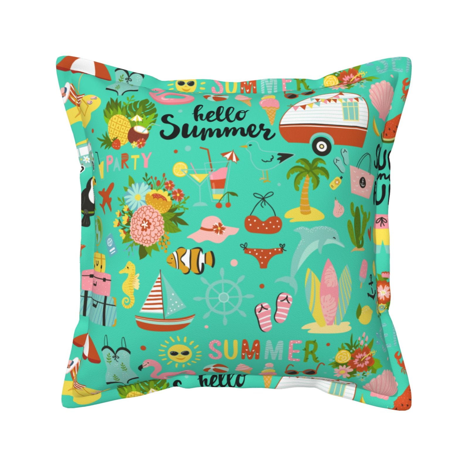 Bingfone Decorative Pillow Covers 16"X16" Hello Summer Couch Pillow ...