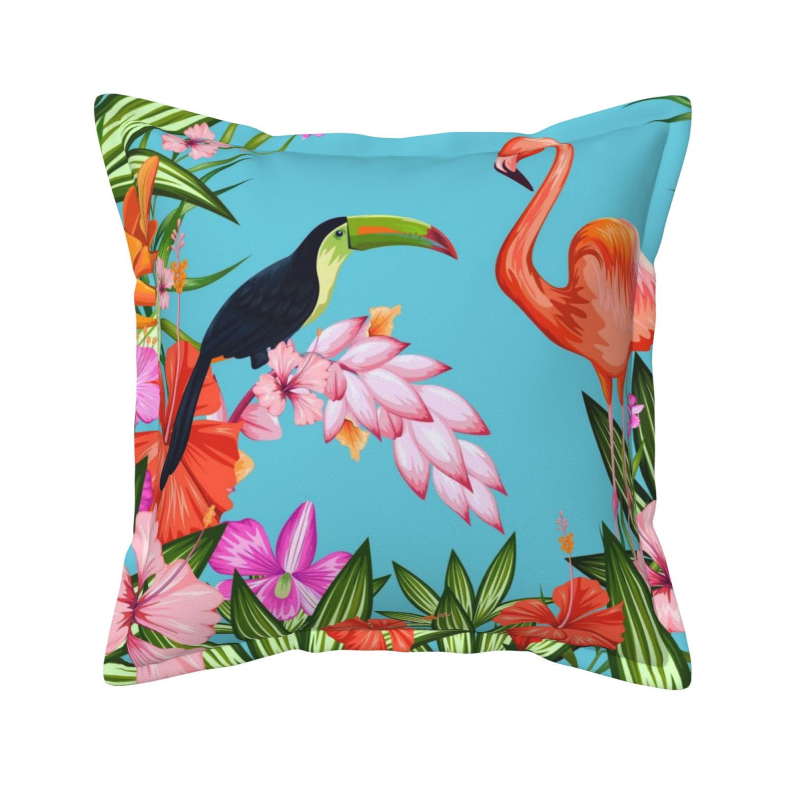 Bingfone Decorative Pillow Covers 16"X16" Tropical Jungle Flamingo ...