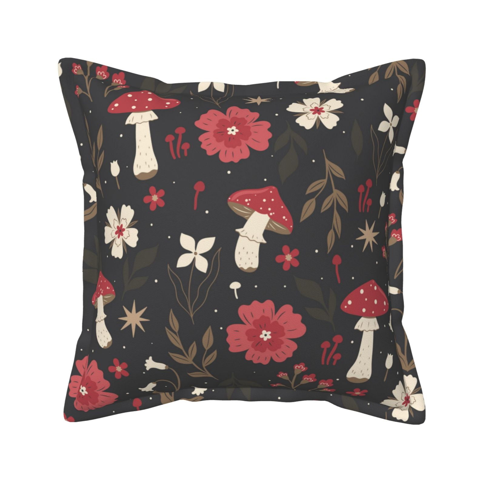 Bingfone Decorative Pillow Covers 18"X18" Fly Agaric And Flowers Couch ...