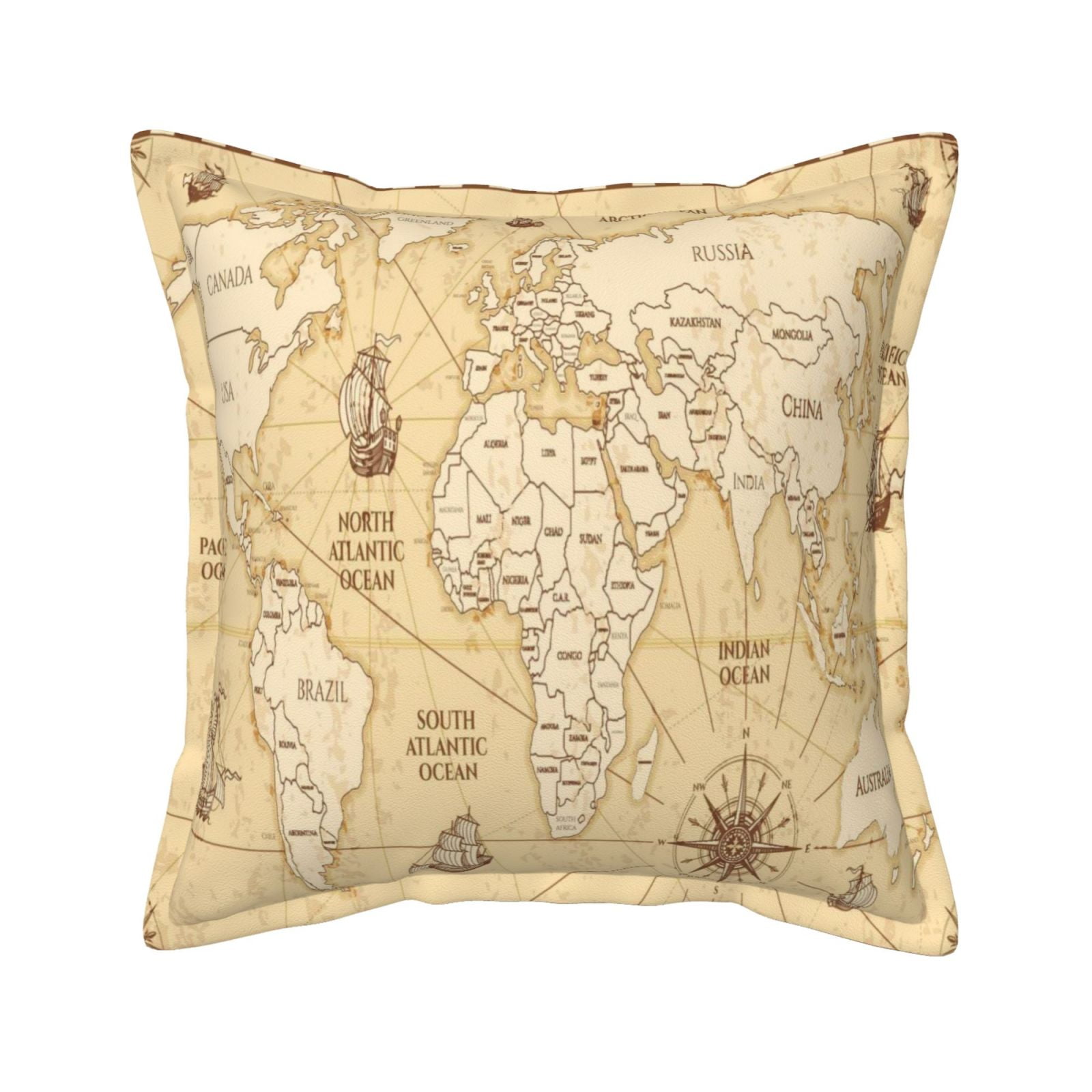 Bingfone Decorative Pillow Covers 18"X18" World Map Couch Pillow Cases ...