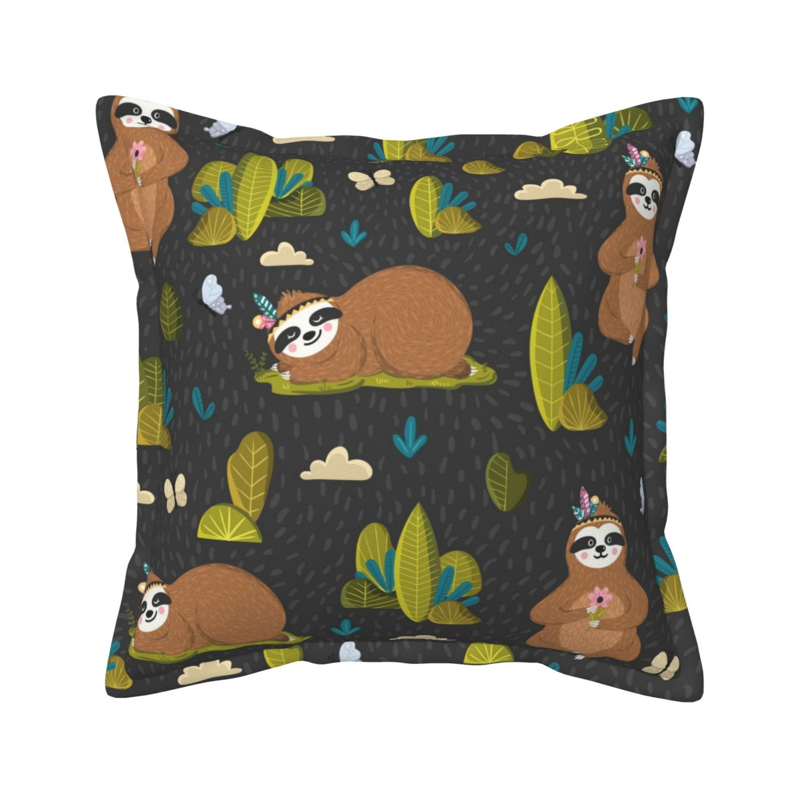 Bingfone Decorative Pillow Covers 20"X20" Funny Sloths In The Forest ...