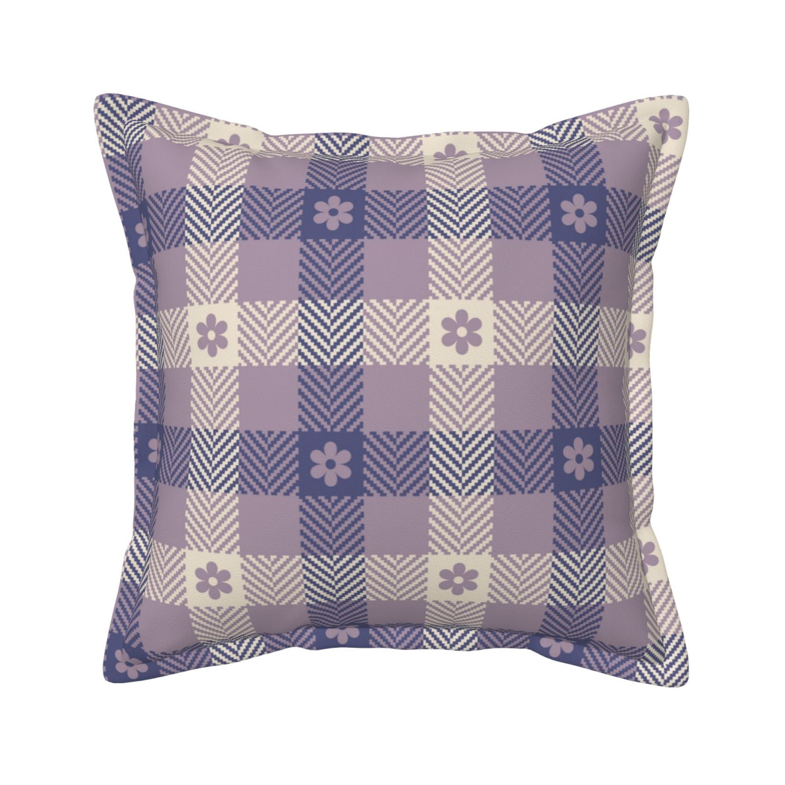 Bingfone Decorative Pillow Covers 20"X20" Purple Floral Gingham Check ...