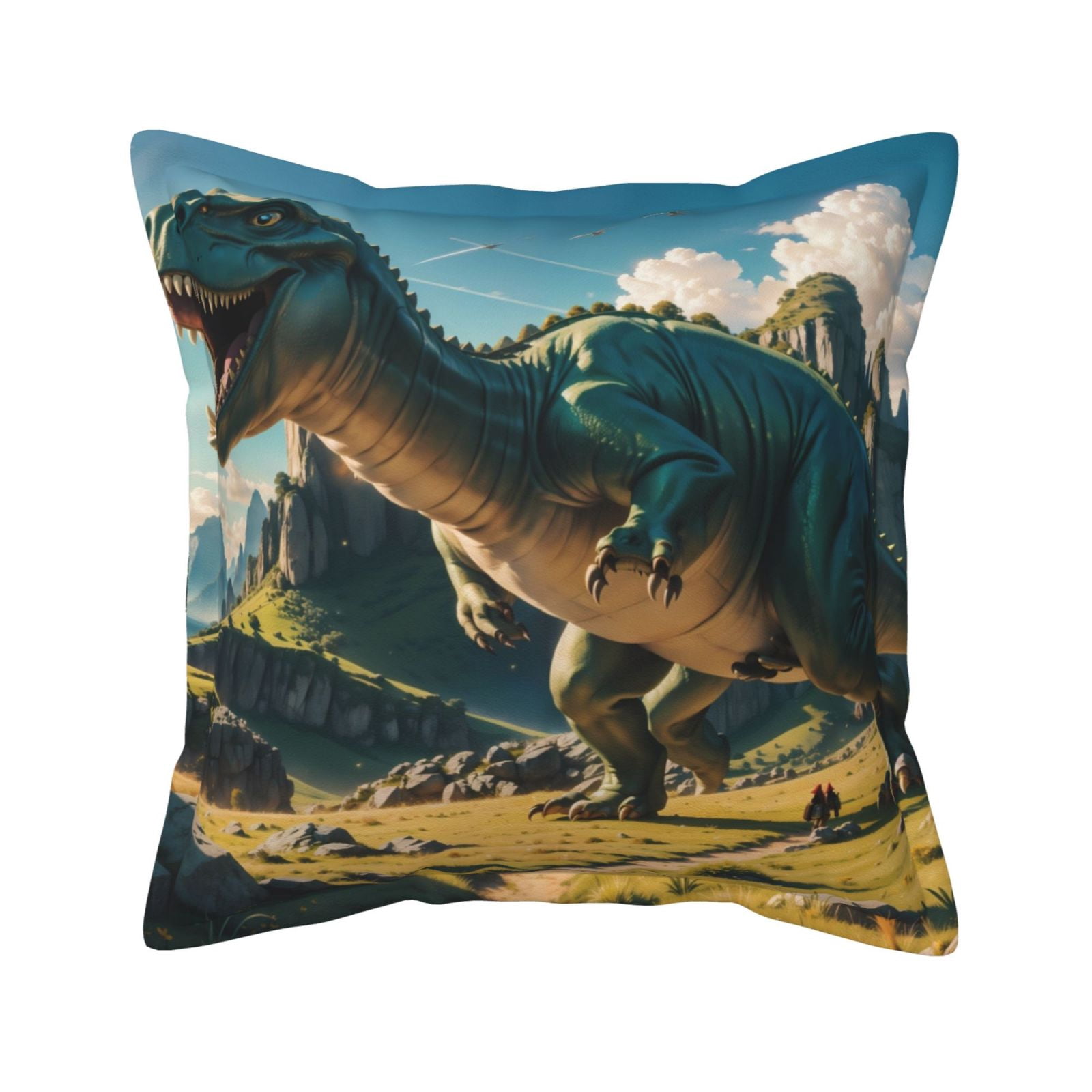 Bingfone Decorative Pillow Covers 20"x20" Cute Green Dinosaur Blue Sky ...