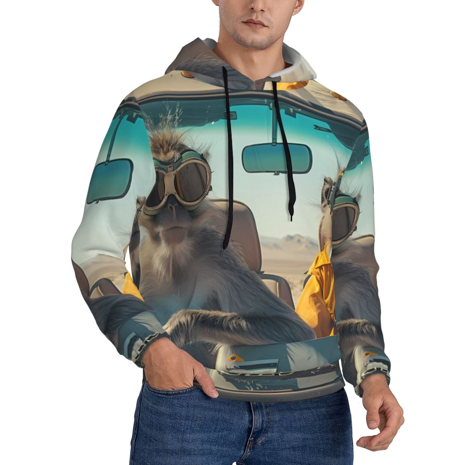 Bingfone Desert Monkeys Drive Men's Drawstring Hoodie Long Sleeve ...