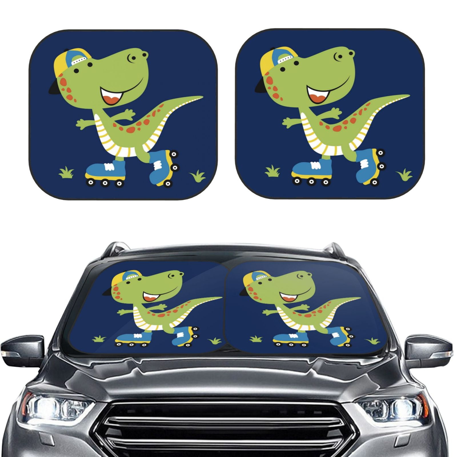 Bingfone Dino Playing Roller Skate Print 2-Piece Sun Shade Front ...