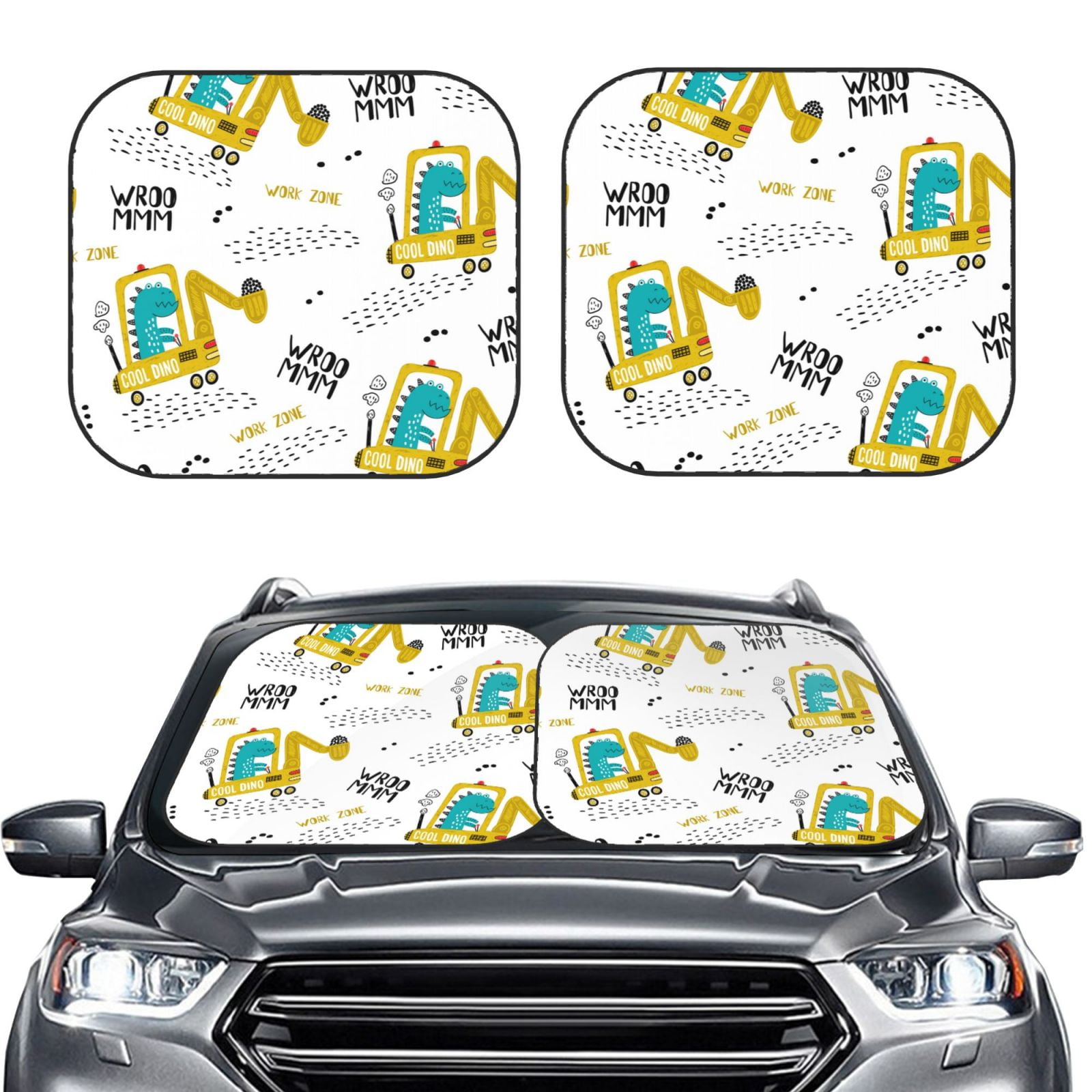 Bingfone Dinosaur On Excavator Windshield Sun Shade 2-Piece Foldable ...