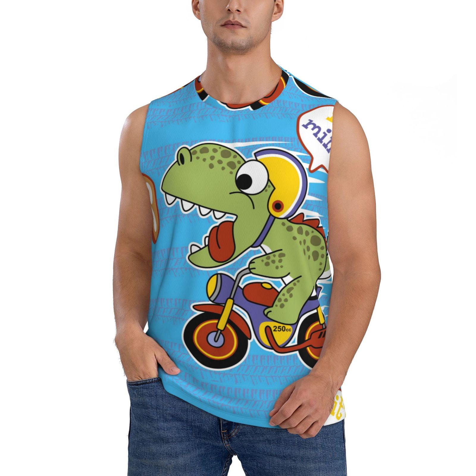 Bingfone Dinosaur Riding a Motorcycle Pattern Men's Tank Tops Workout ...
