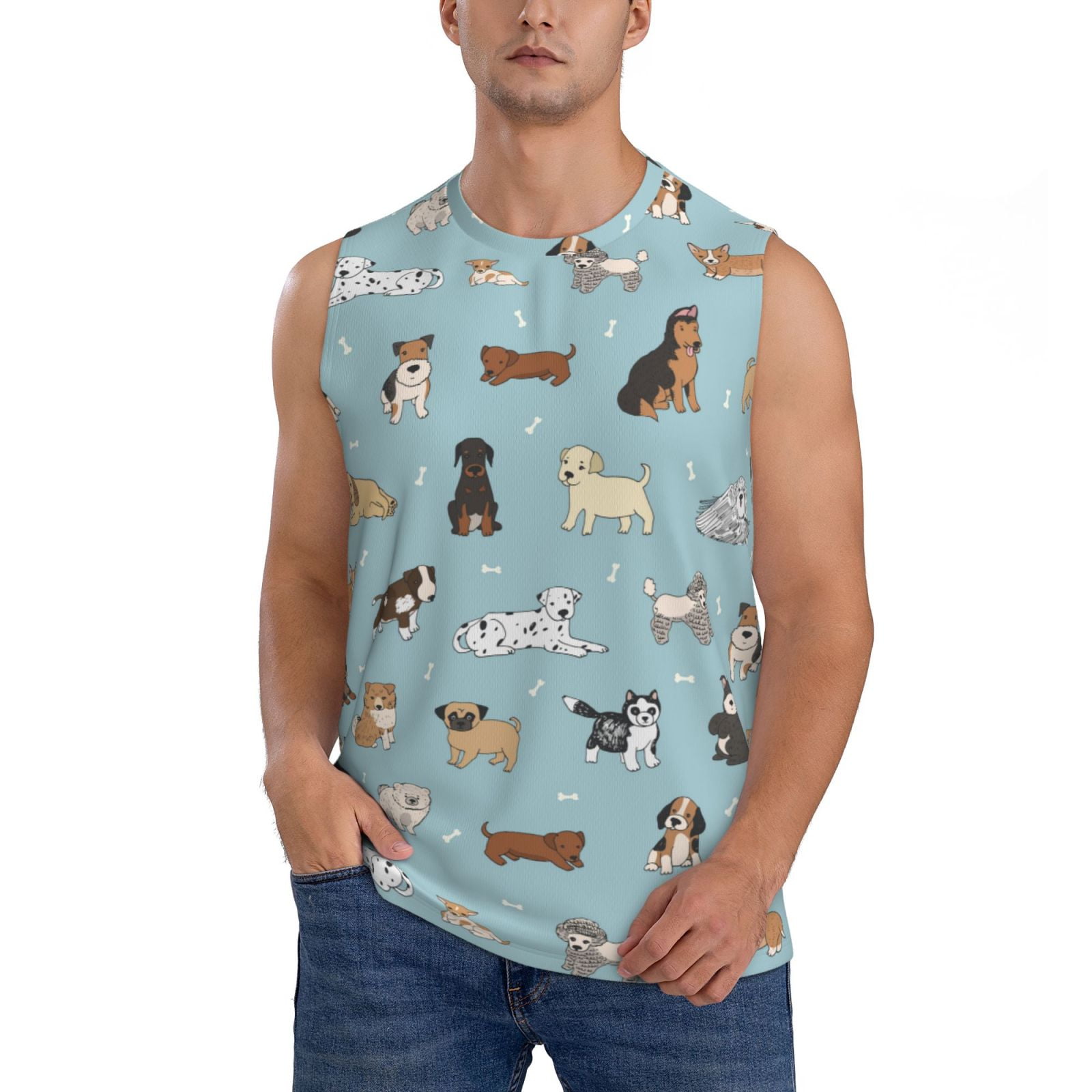 Bingfone Dog Pets Pattern Men's Tank Tops Workout Sleeveless Tee Shirts ...