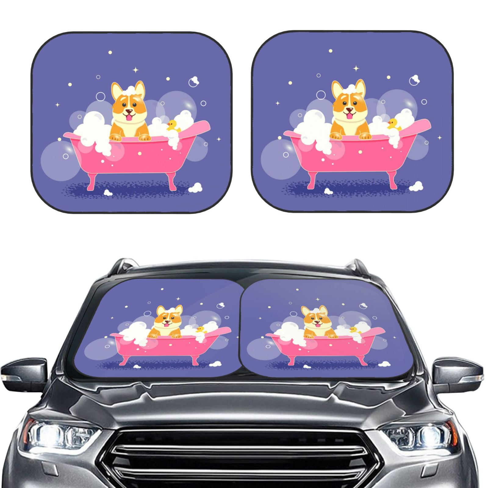 Bingfone Dog Washes In A Pink Bath Windshield Sun Shade 2-Piece ...
