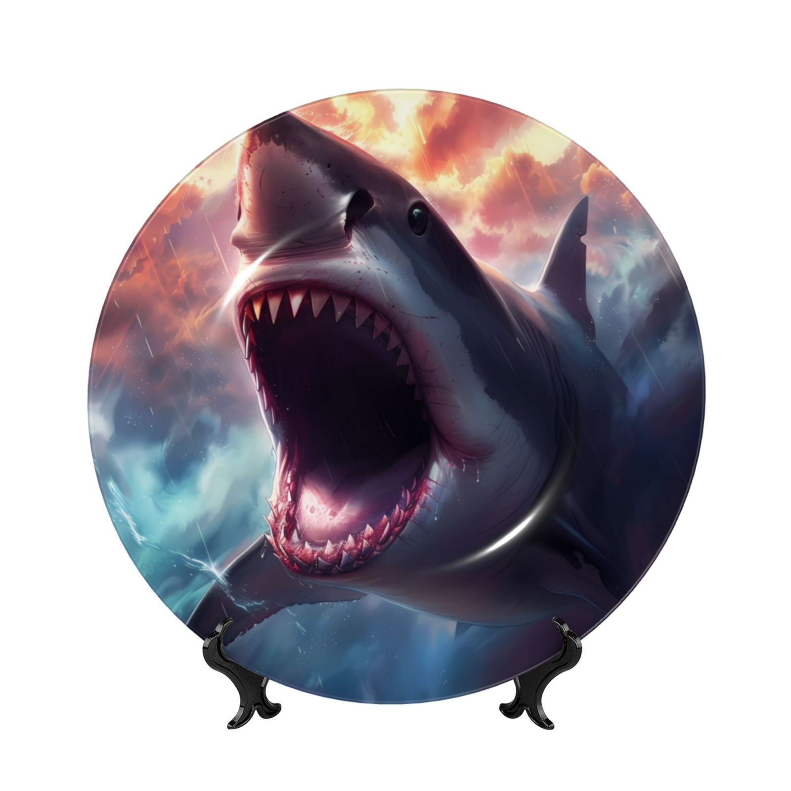 Bingfone Dramatic Shark Attack Print Bone China Dinner Decorative ...