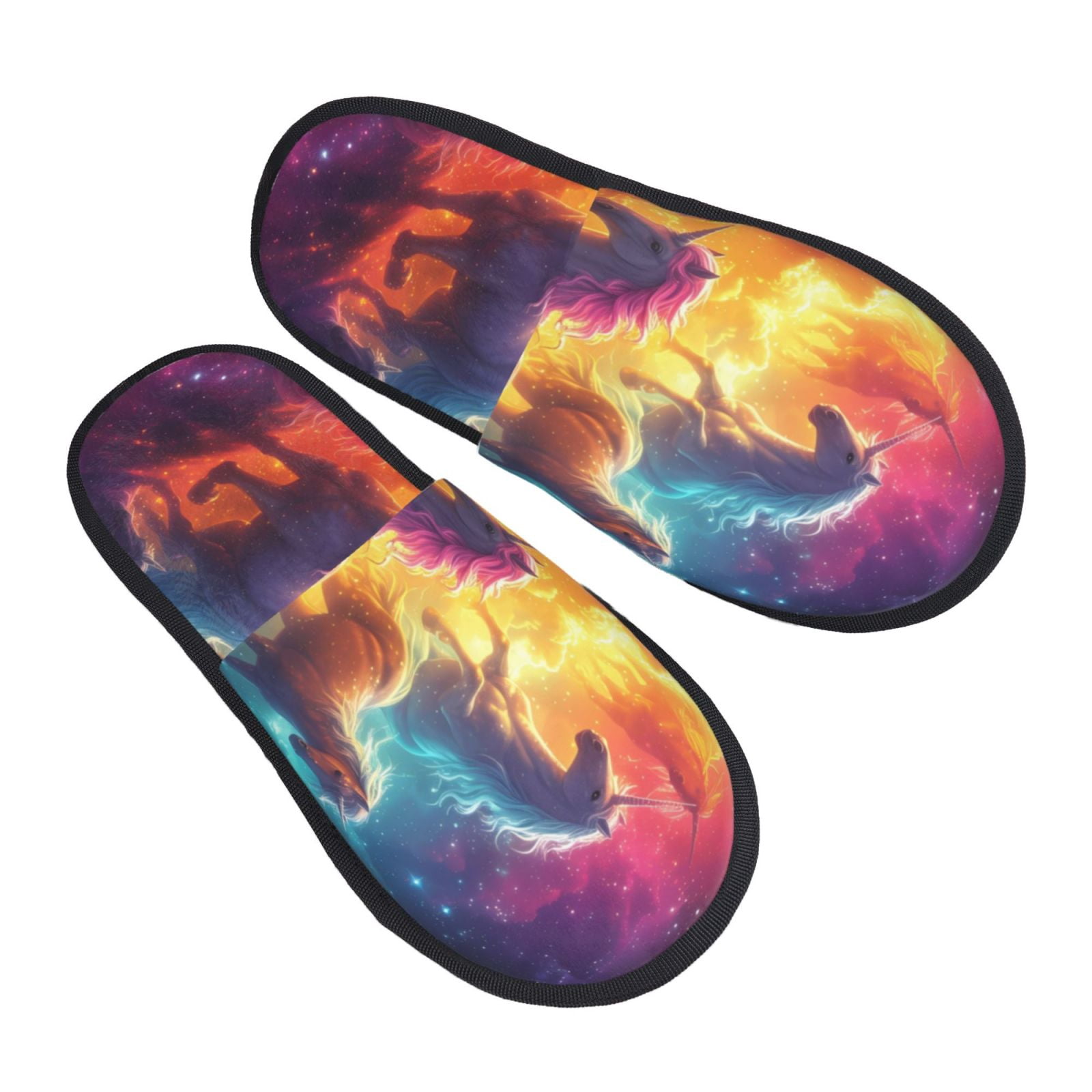 Bingfone Dreamy Night Sky White Horse House Slippers for Women Men with ...