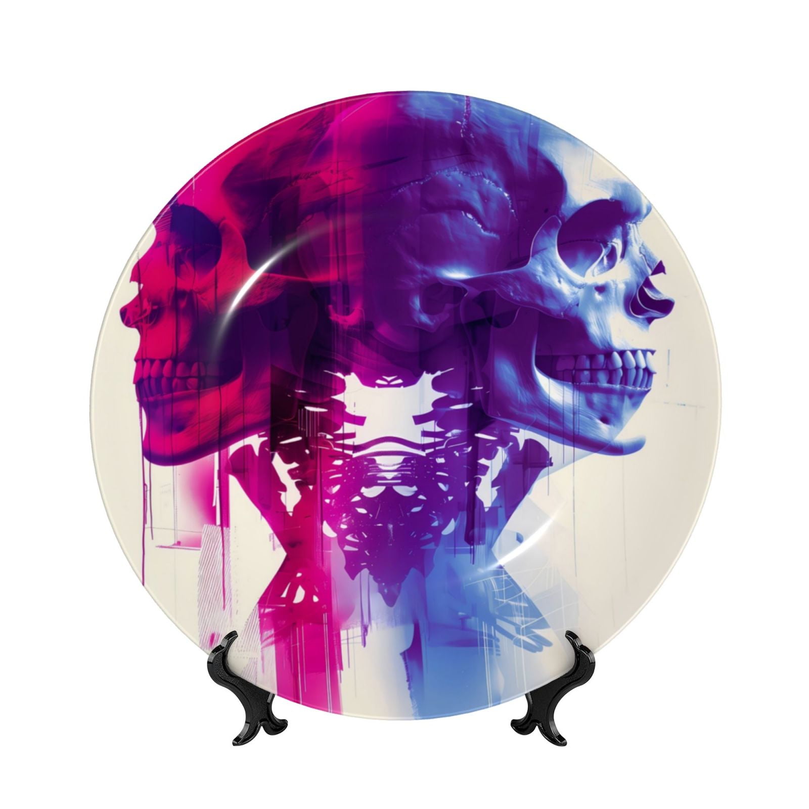 Bingfone Dual Skulls Colorful Fusion Print Bone China Dinner Decorative ...