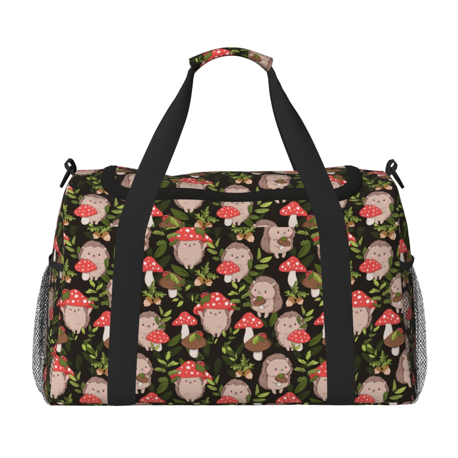 Bingfone Edgehog and Mushrooms Print Travel Duffel Tote Bag,Waterproof ...
