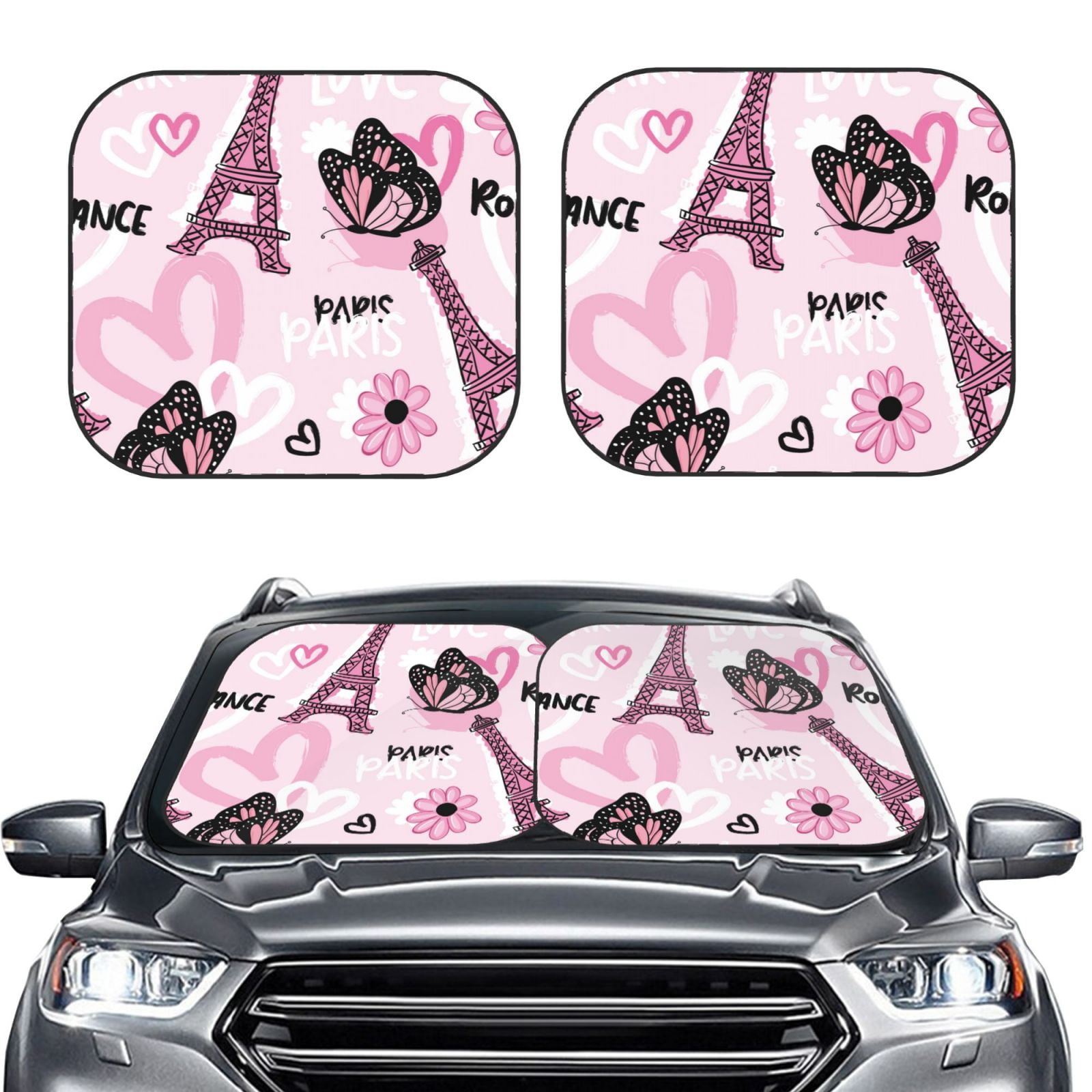 Bingfone Eiffel Tower And Butterflies Windshield Sun Shade 2-Piece ...