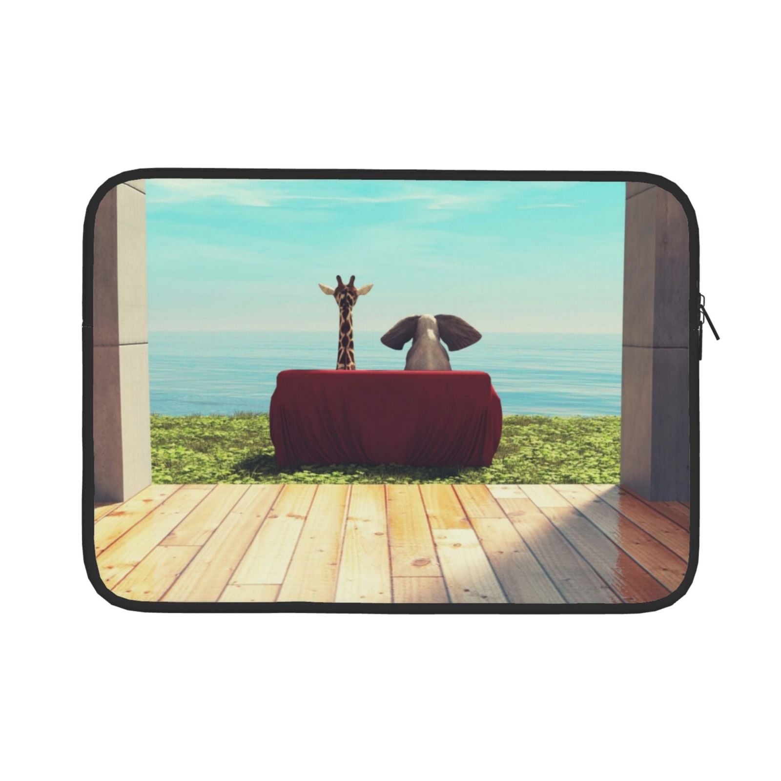 Bingfone Elehpant And A Giraffe Looking At The Sea Laptop Sleeve Case ...
