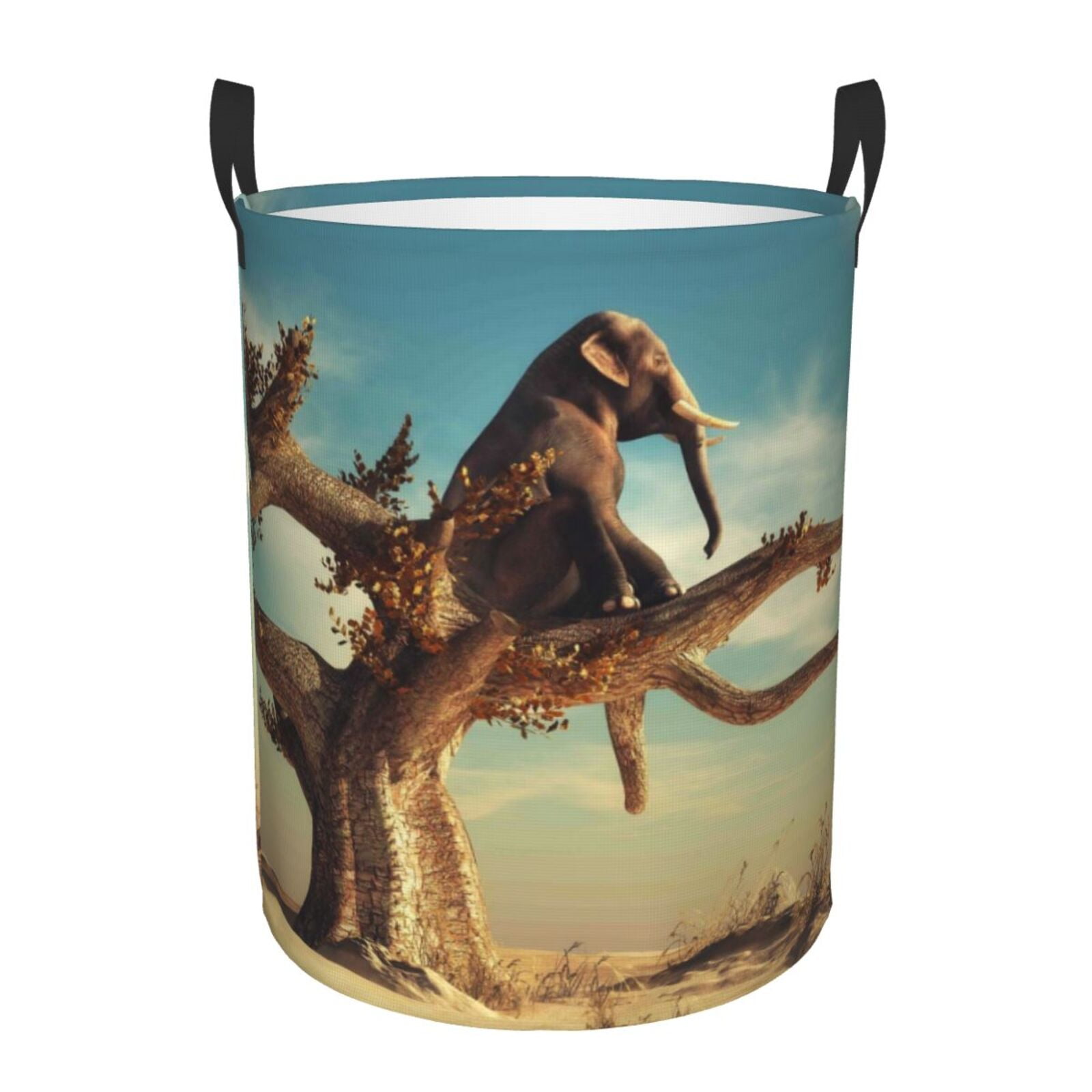 Bingfone Elephant On Dry Tree Waterproof Foldable Laundry Hamper Bucket ...