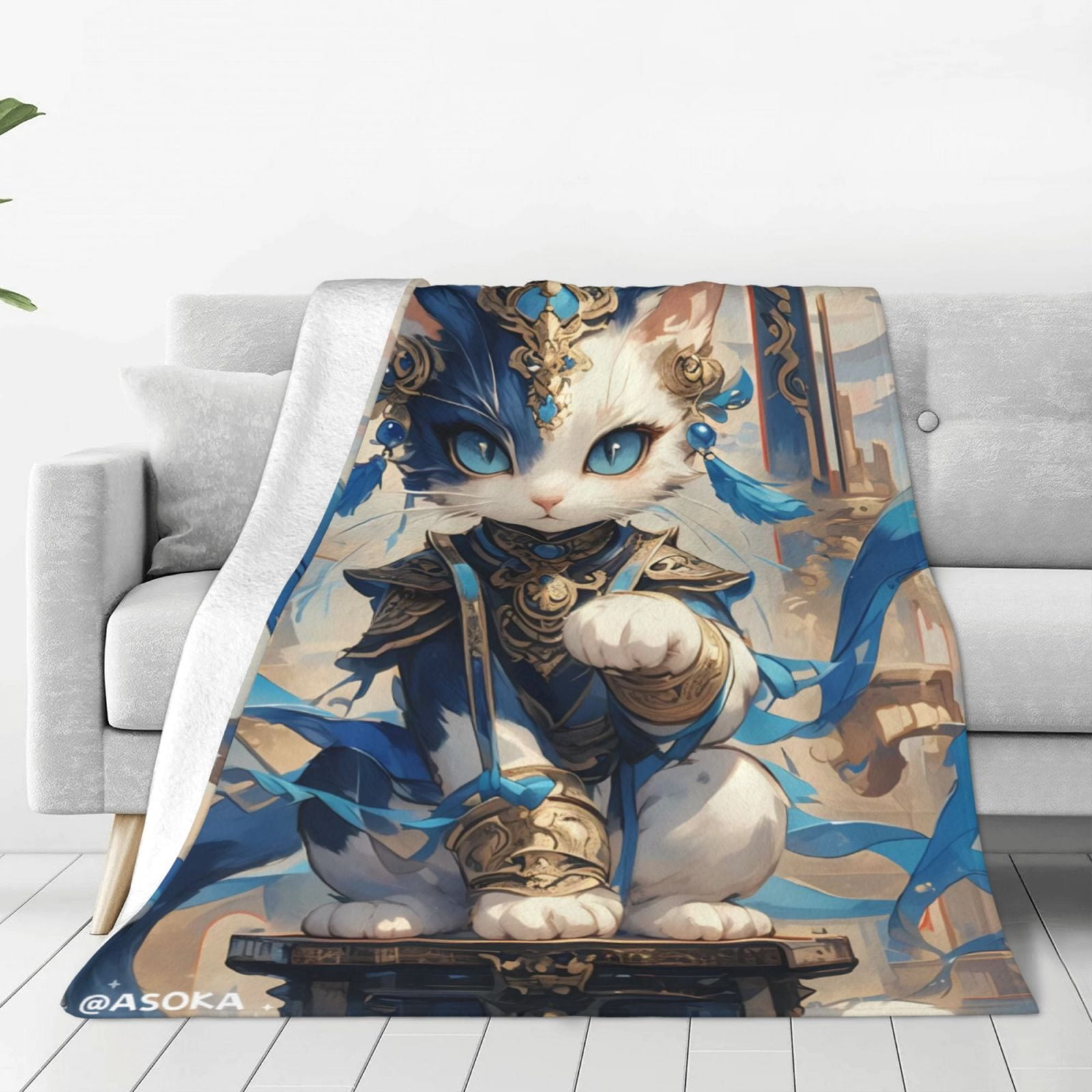 Bingfone Exotic Blue Cat Print Flannel Fleece Blanket Throw Blanket for ...