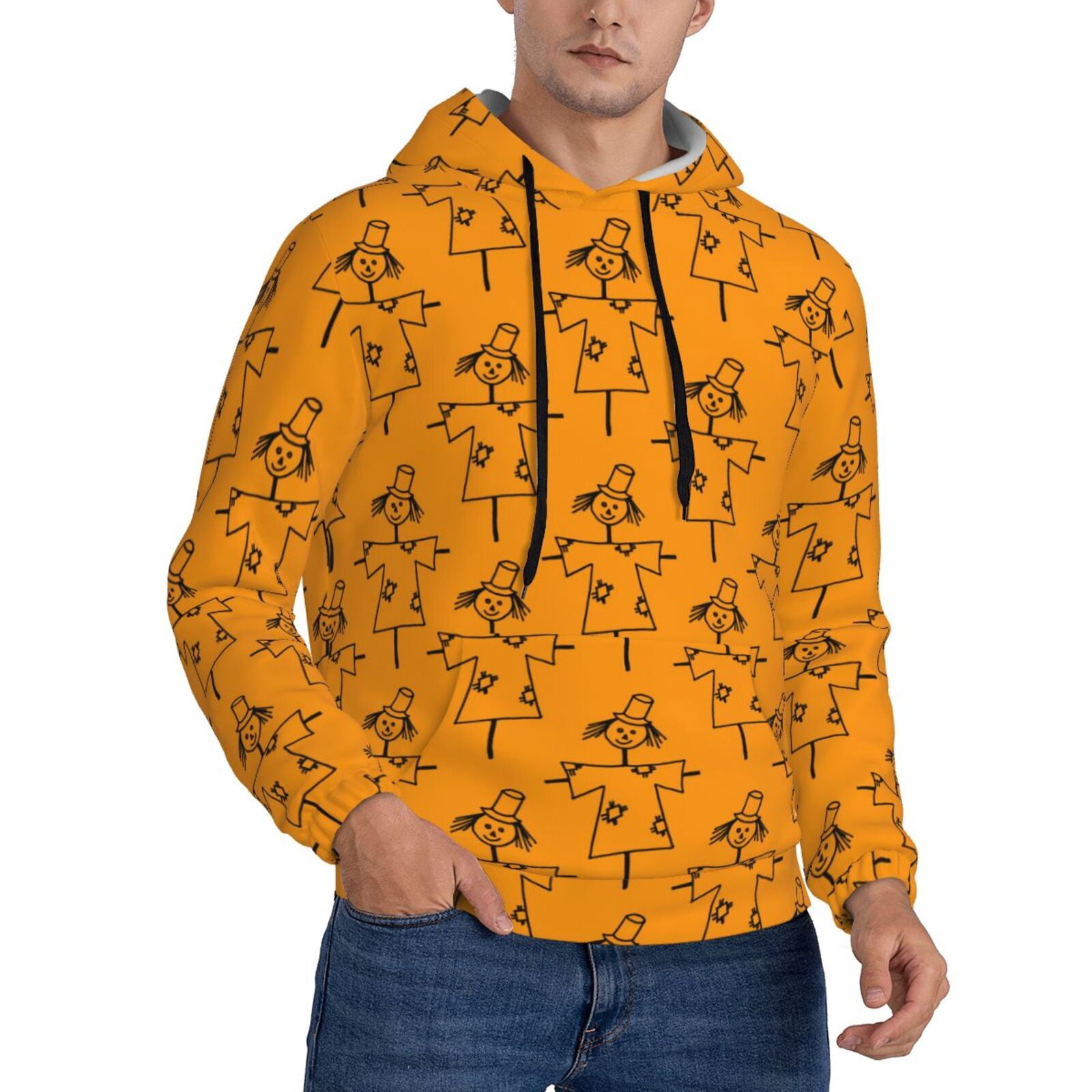 Bingfone Fall Cute Simple Scarecrow Men's Drawstring Hoodie Long Sleeve ...