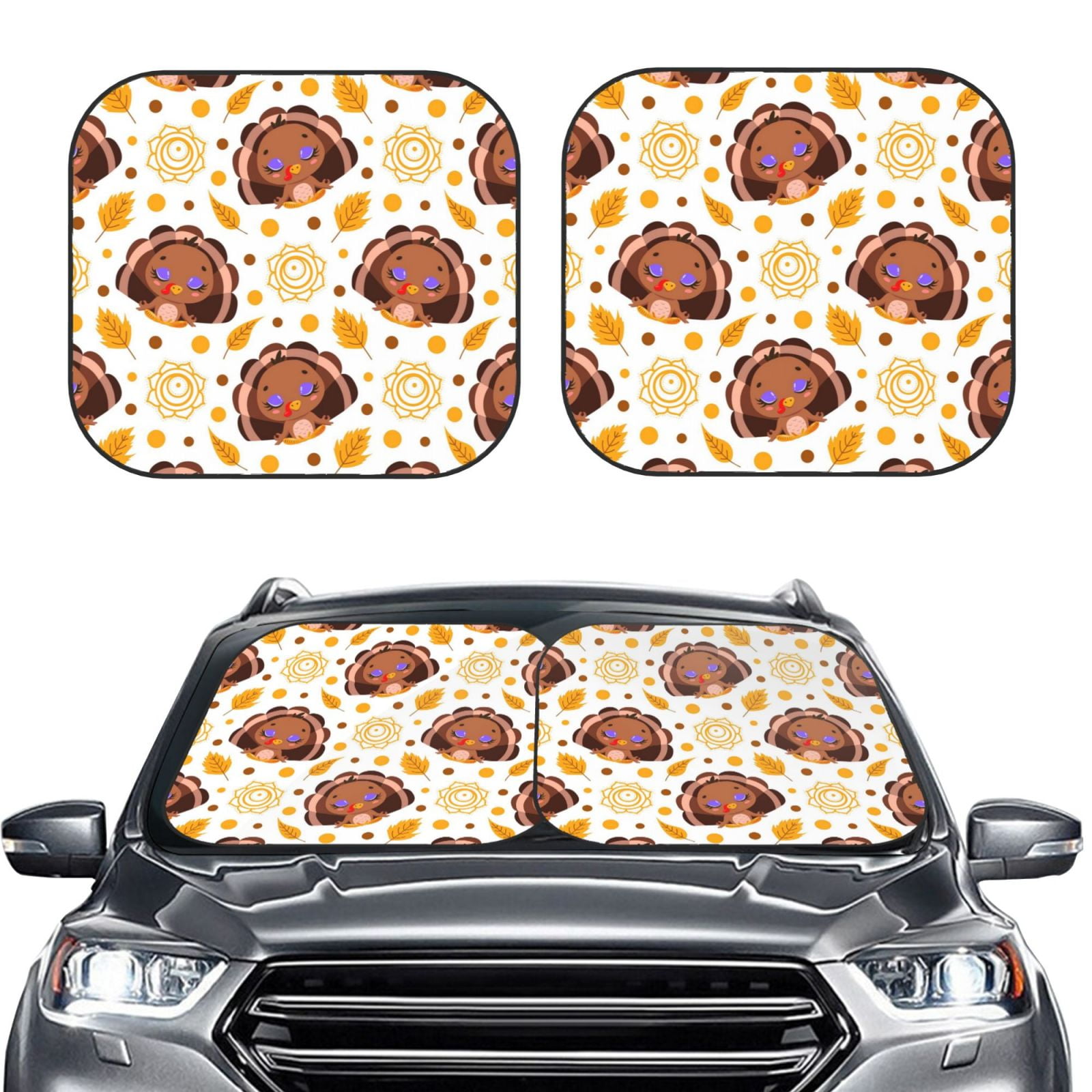Bingfone Fall Turkey Print 2-Piece Sun Shade Front Windshield ...