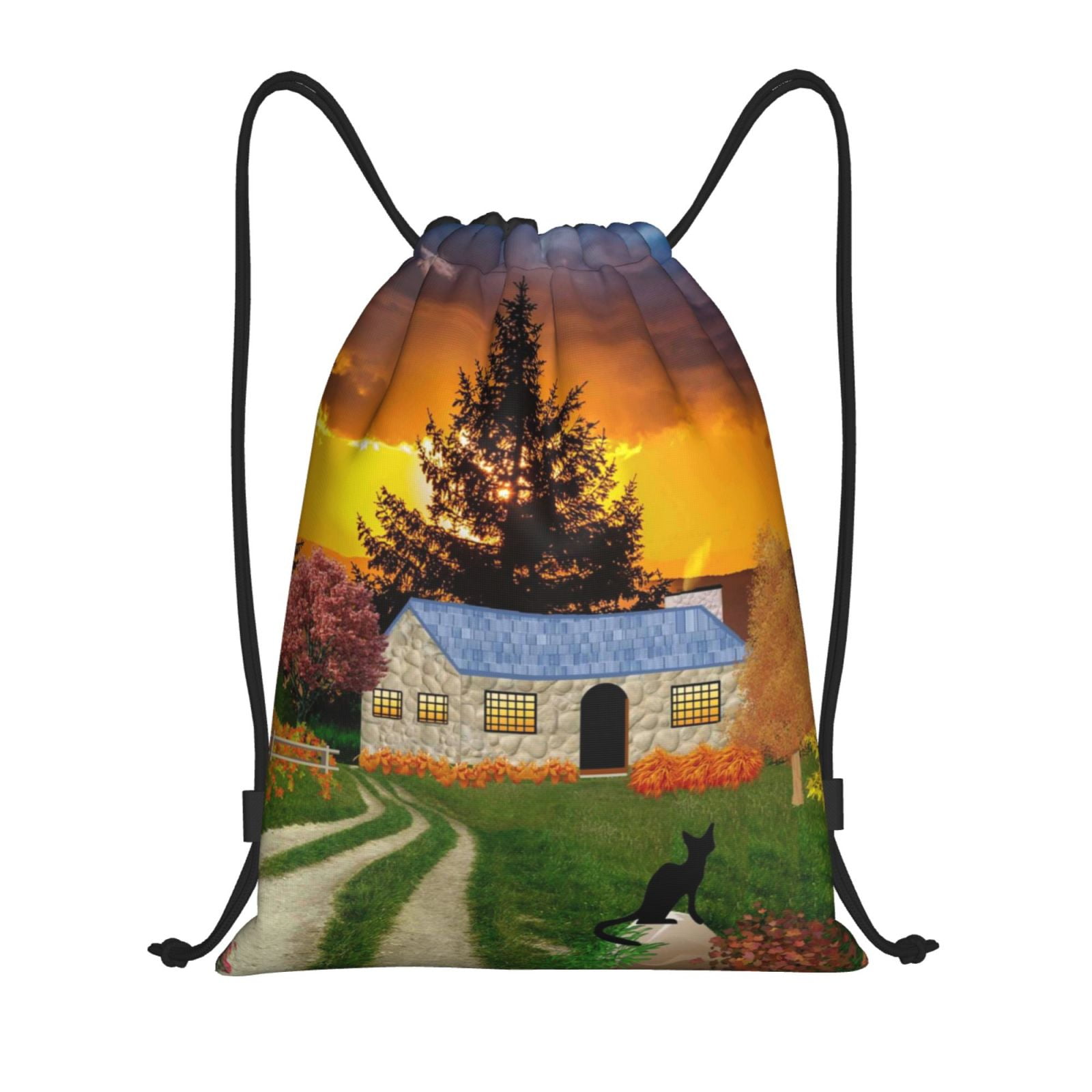 Bingfone Fall Village Scenery Drawstrings Backpacks Bags For Men Women ...