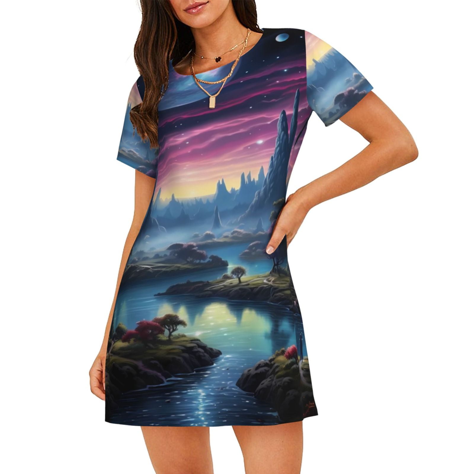 Bingfone Fantasy Landscape Starry Night Nightgowns for Women Sleep ...