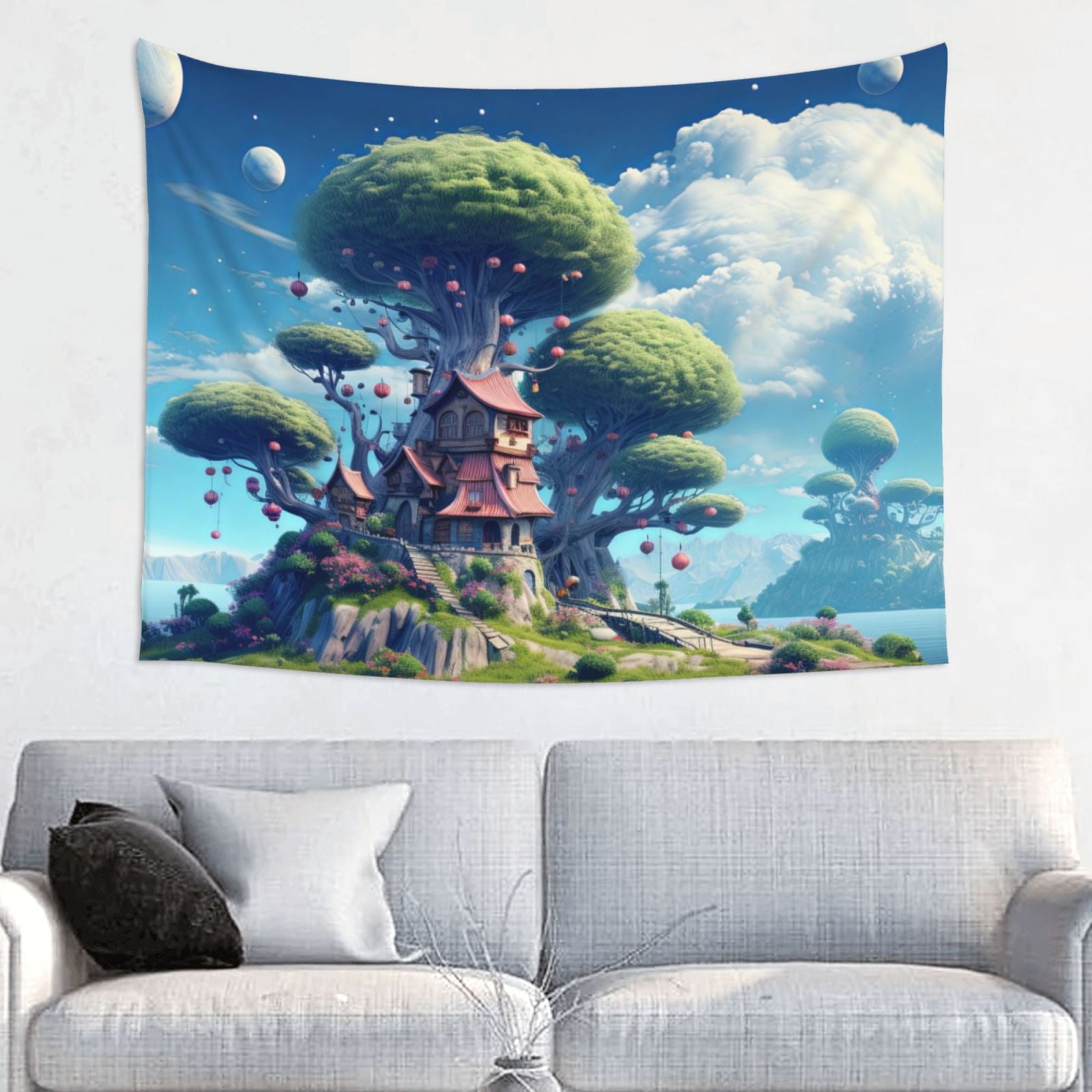 Bingfone Fantasy Treehouse Planet Scene Tapestry Wall Hanging Decor for ...
