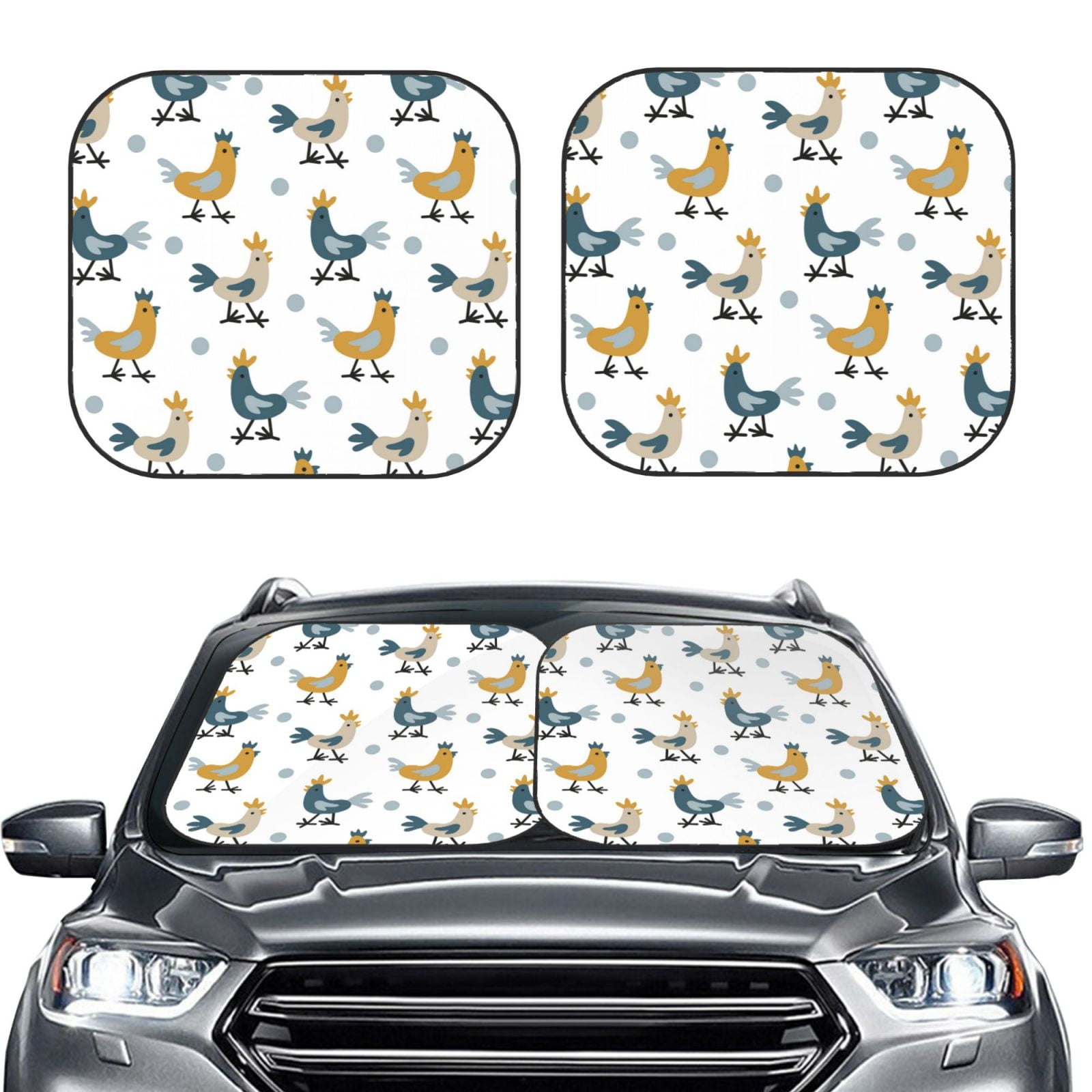 Bingfone Farm Roosters Windshield Sun Shade 2-Piece Foldable Car Front ...