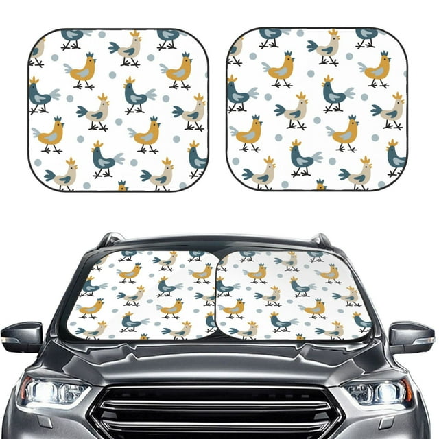 Bingfone Farm Roosters Windshield Sun Shade 2-Piece Foldable Car Front ...