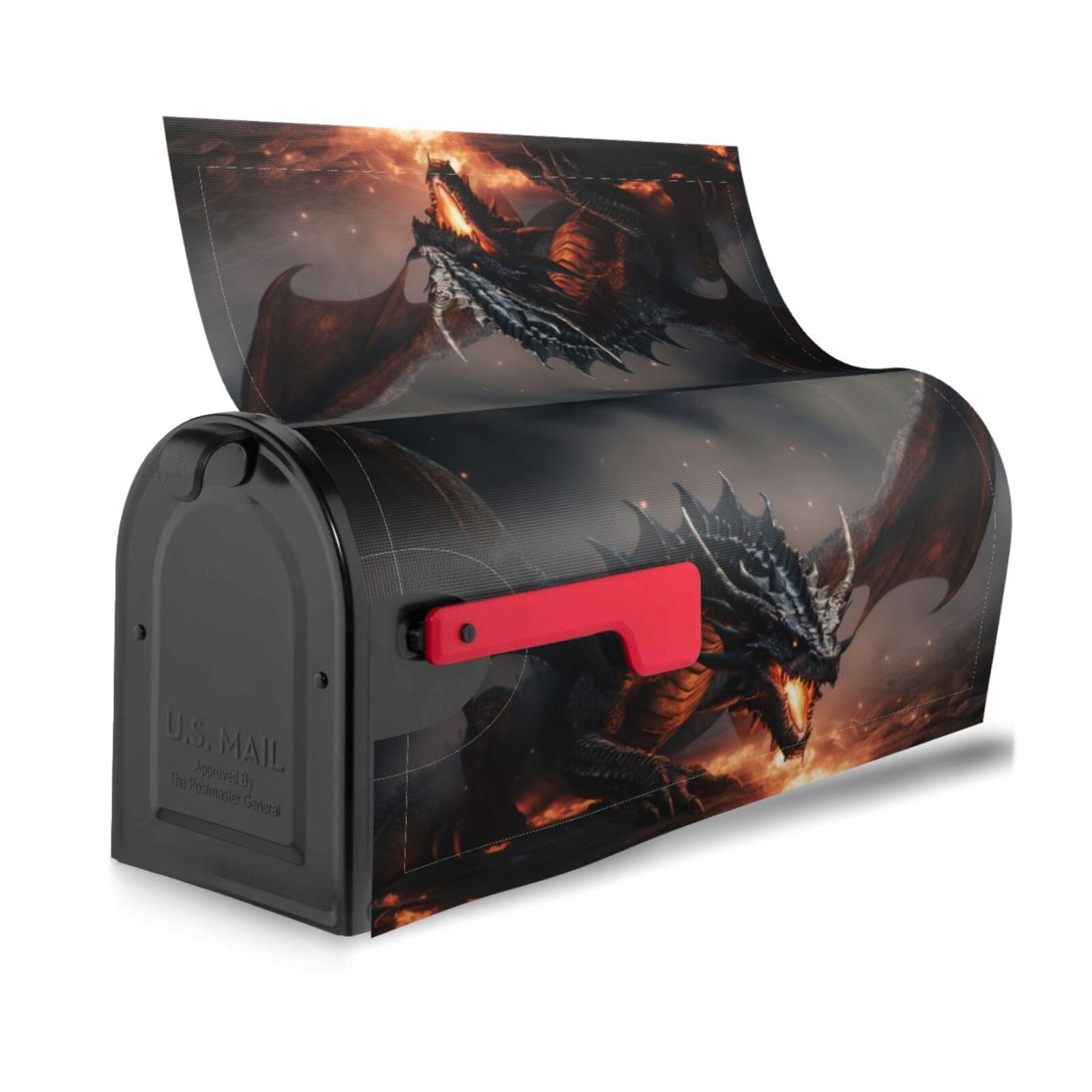 Bingfone Fiery Black Dragon Attack Magnetic Mailbox Cover Standard Size ...