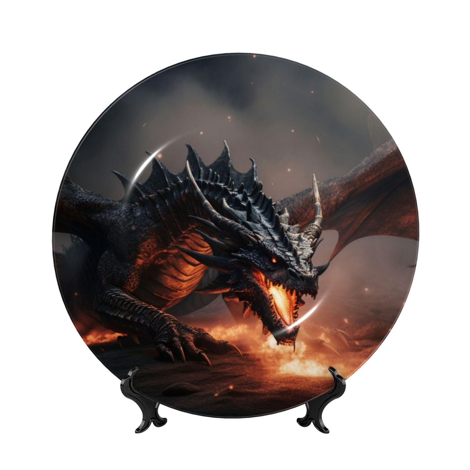 Bingfone Fiery Black Dragon Attack Print Bone China Dinner Decorative ...