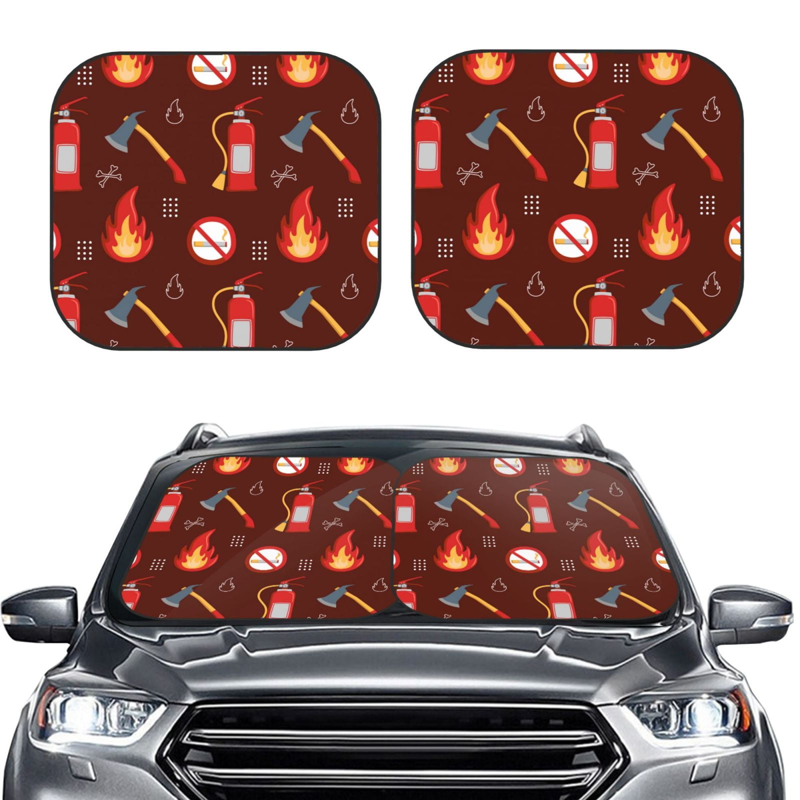 Bingfone Fire Extinguisher Windshield Sun Shade 2-Piece Foldable Car ...
