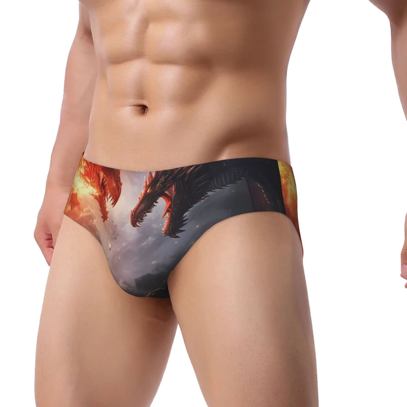 Bingfone Fire Sky Dragon Pattern Mens Briefs Underwear Triangle Mid Rise Breathable Underwear ...