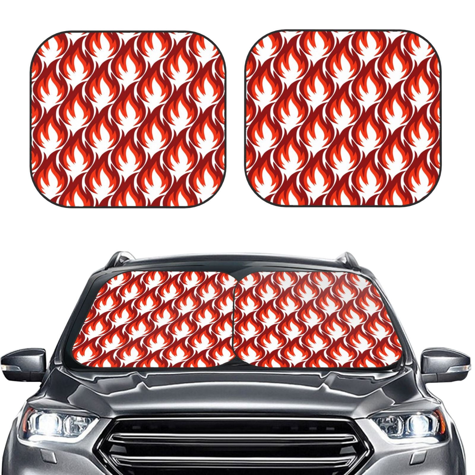 Bingfone Fire Symbols Windshield Sun Shade 2-Piece Foldable Car Front ...
