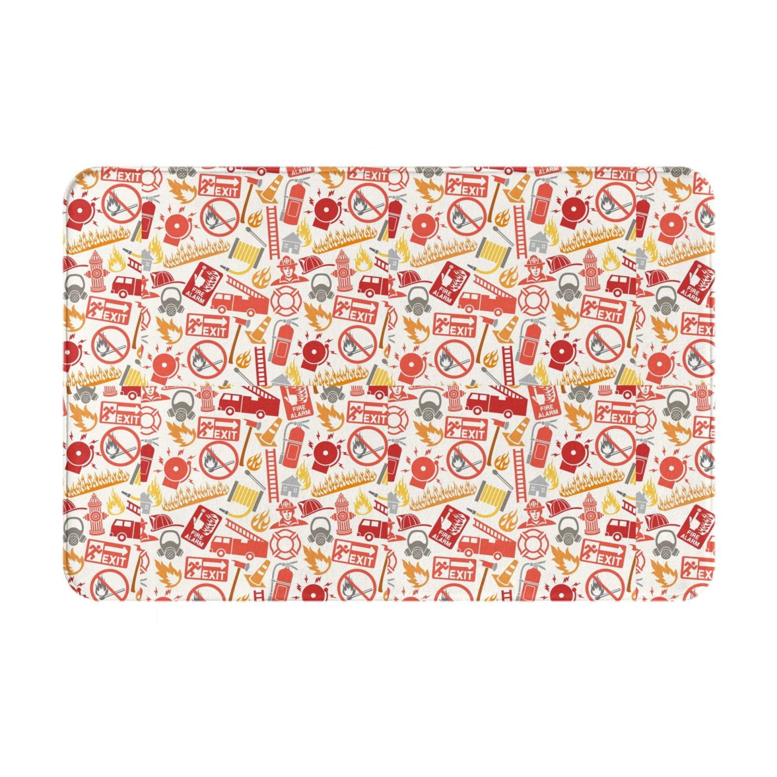 Bingfone Firefighter Icons Door Mat 16"x24" Front Entrance Non-Slip Low ...