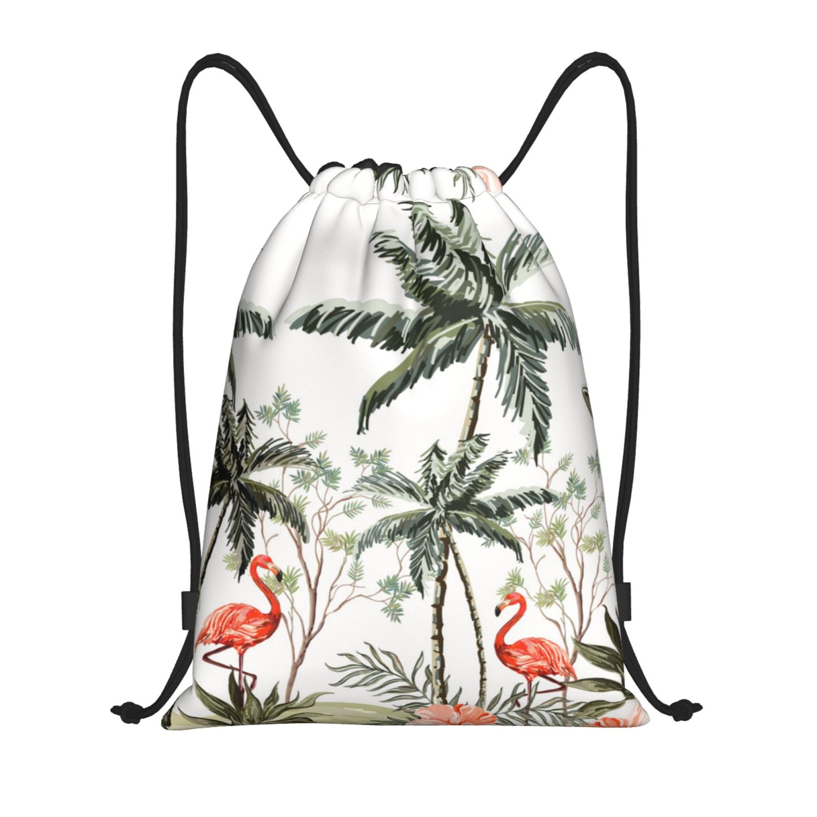 Bingfone Flamingo Palm Trees Drawstrings Backpacks Bags For Men Women Gym Drawstrings Bag ...