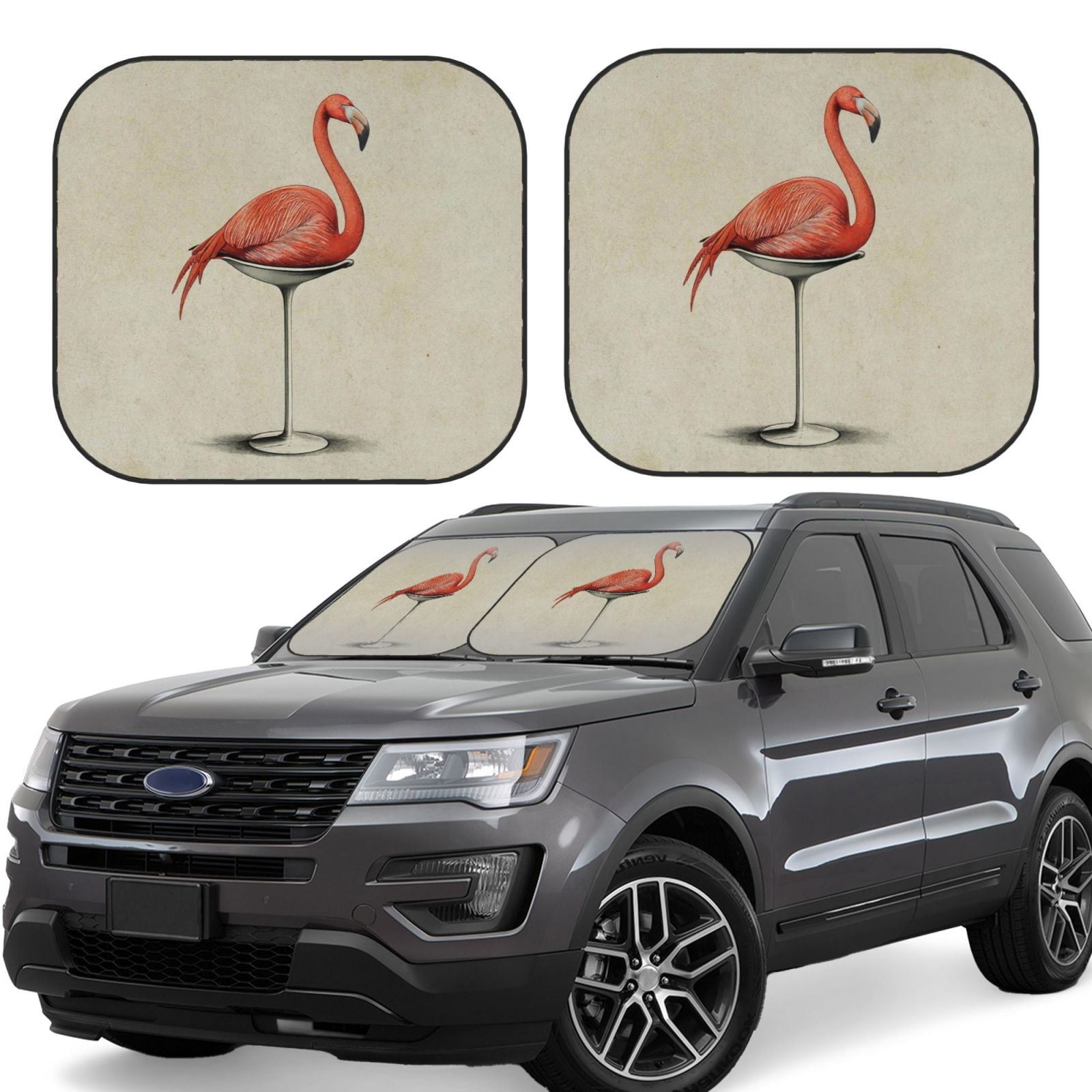 Bingfone Flamingo Sitting On Chair Windshield Sun Shade 2-Piece ...