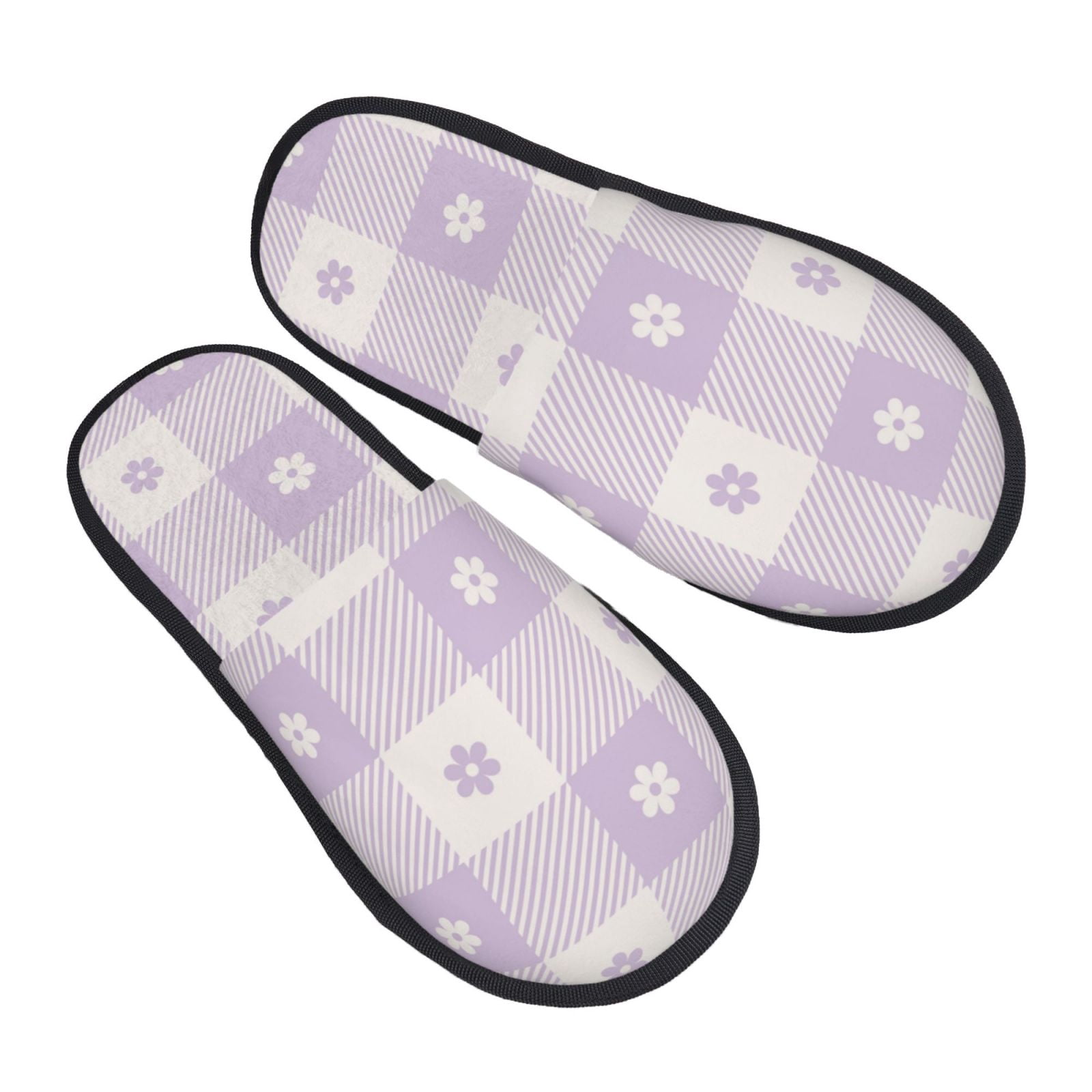 Bingfone Floral Purple Buffalo Plaid House Slippers For Women Men With ...