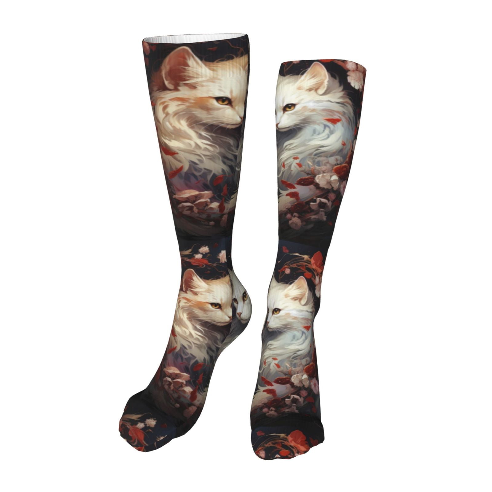 Bingfone Flower Cat Couple Print Compression Socks for Women and Men ...